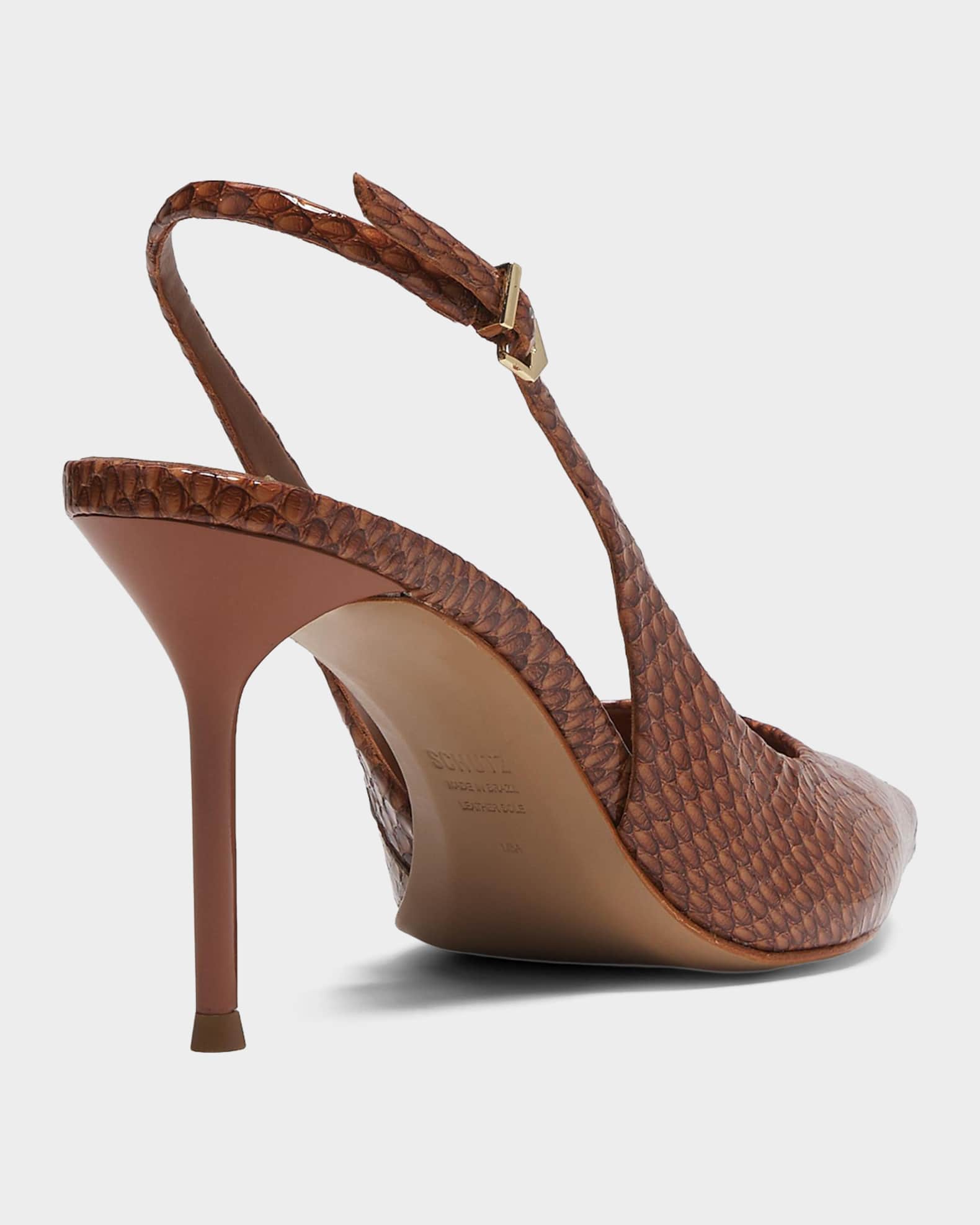Schutz 90mm Paola Snake-Embossed Leather Slingback Pumps | Neiman Marcus
