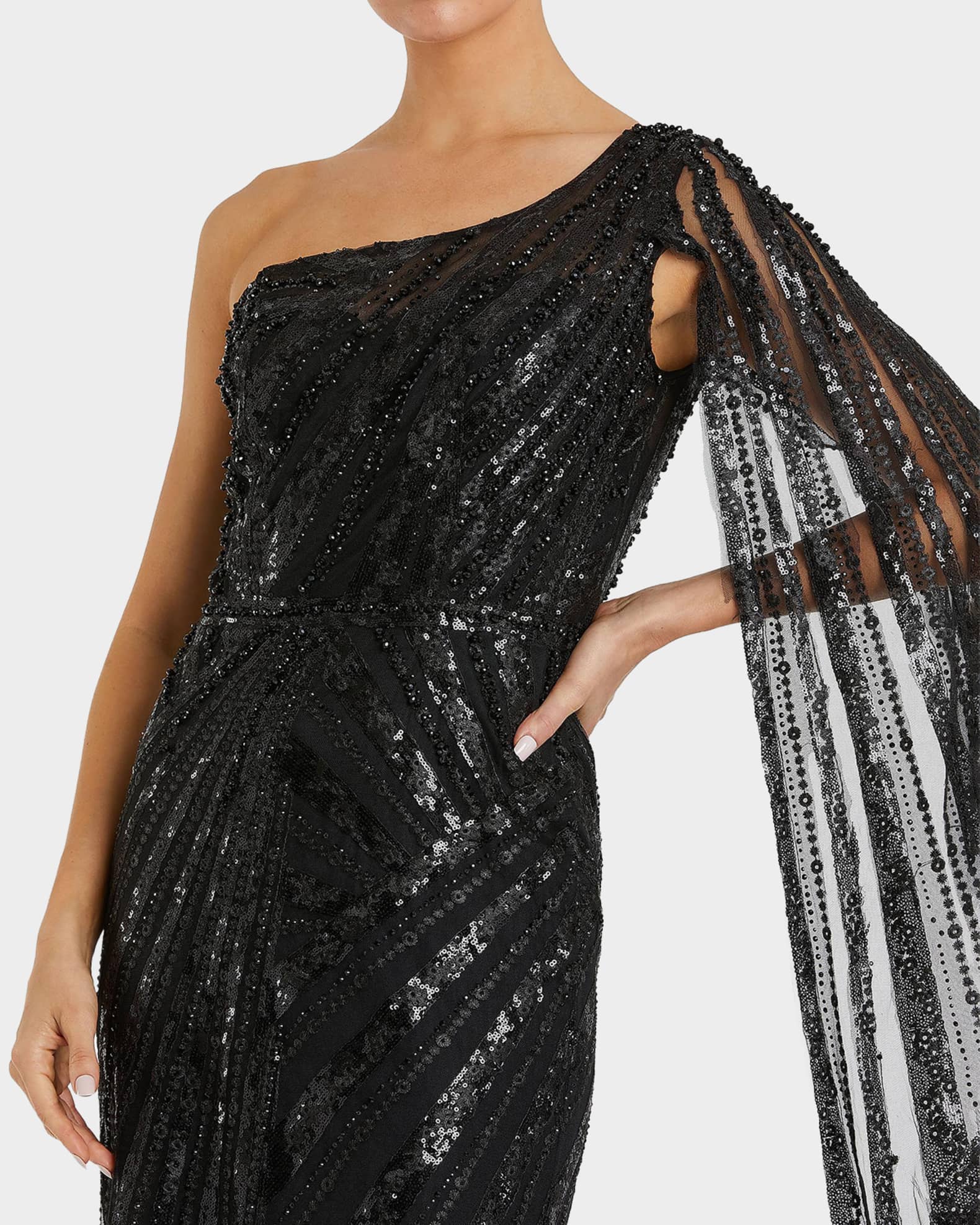Mac Duggal Cape-Sleeve Sequin Column Gown | Neiman Marcus