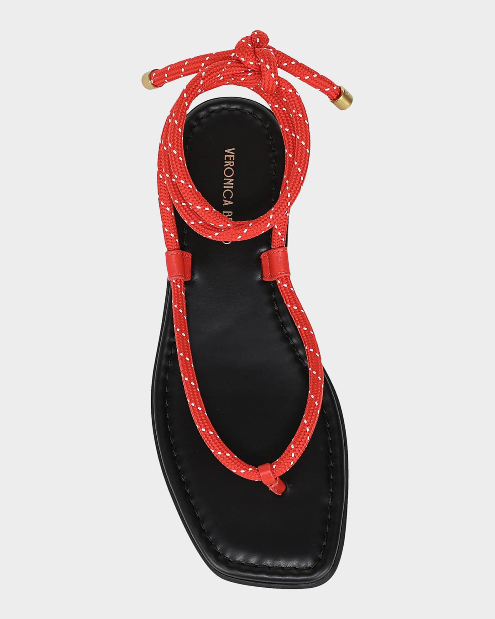 Veronica Beard Carmina Corded Leather Ankle-Tie Flat Sandals | Neiman ...