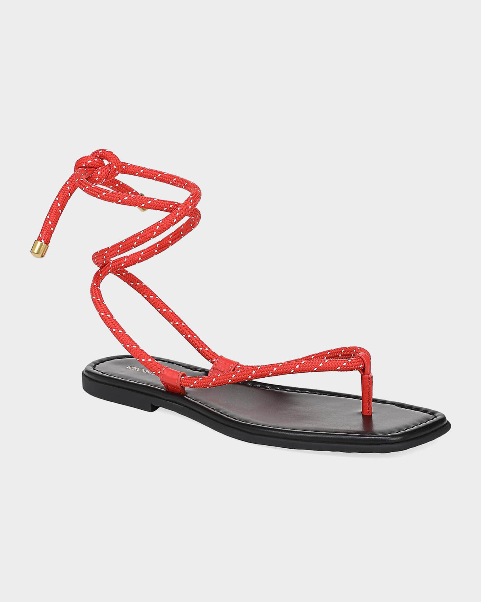 Veronica Beard Carmina Corded Leather Ankle-Tie Flat Sandals | Neiman ...