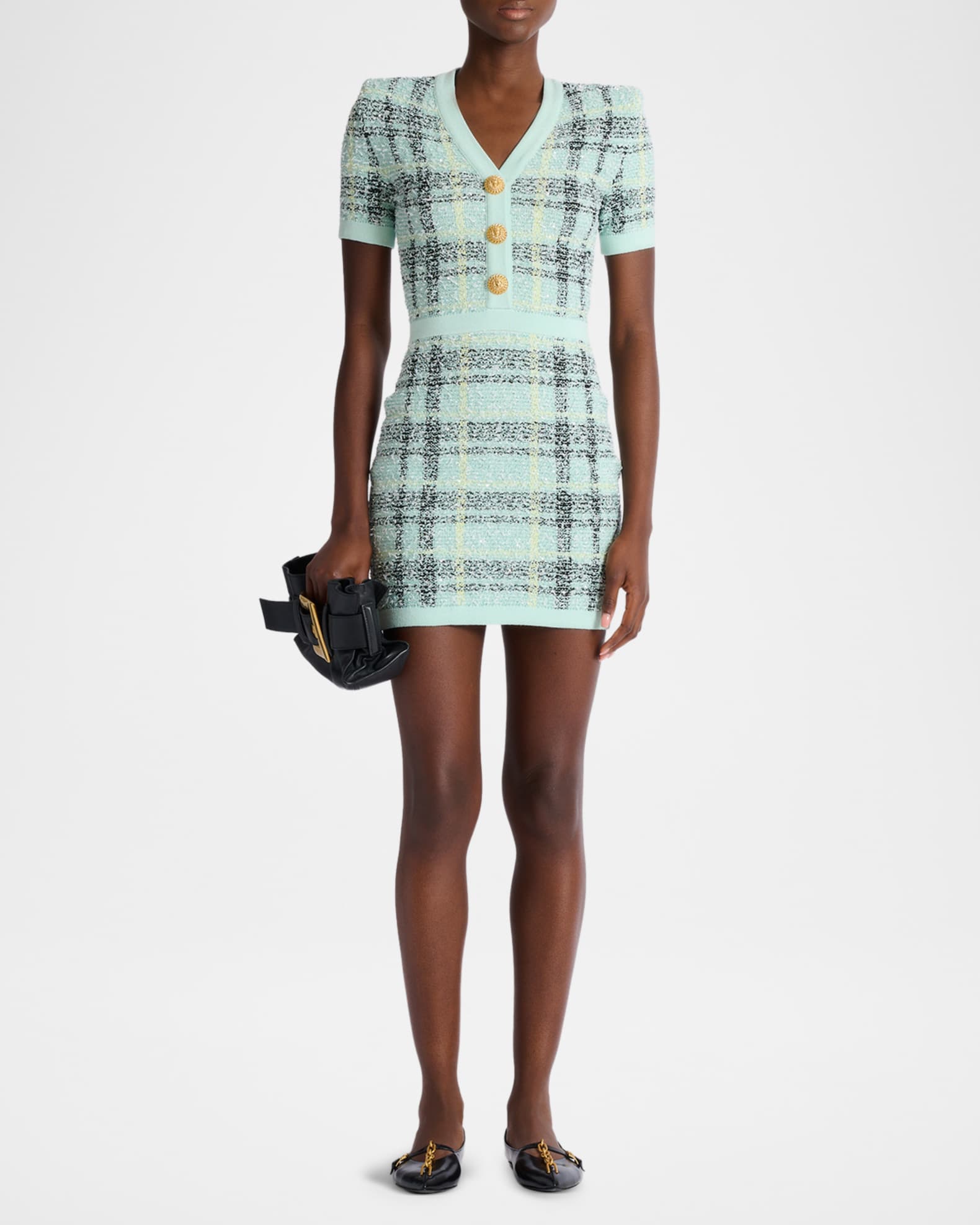 Balmain Short Glitter Tweed Dress | Neiman Marcus