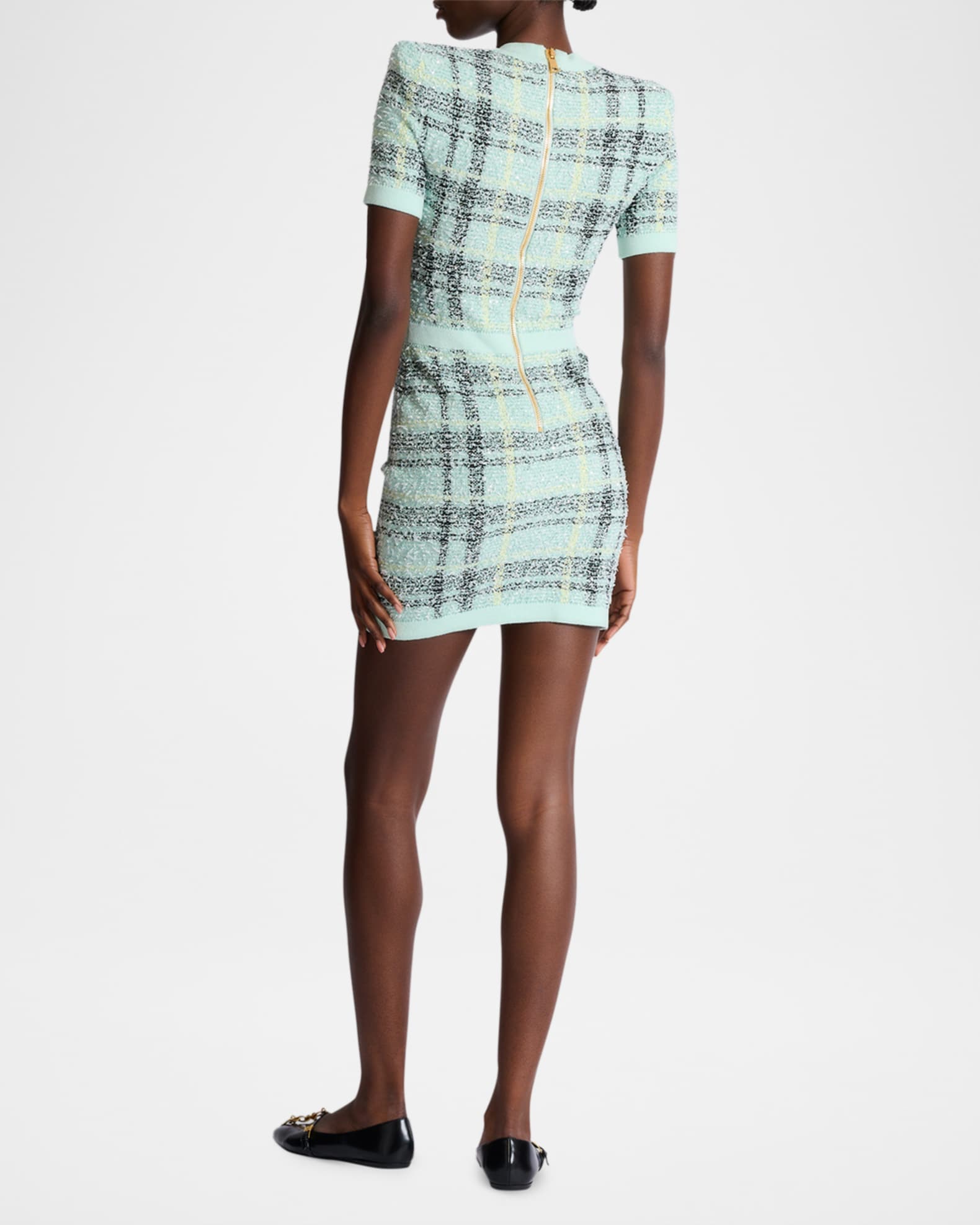 Balmain Short Glitter Tweed Dress | Neiman Marcus
