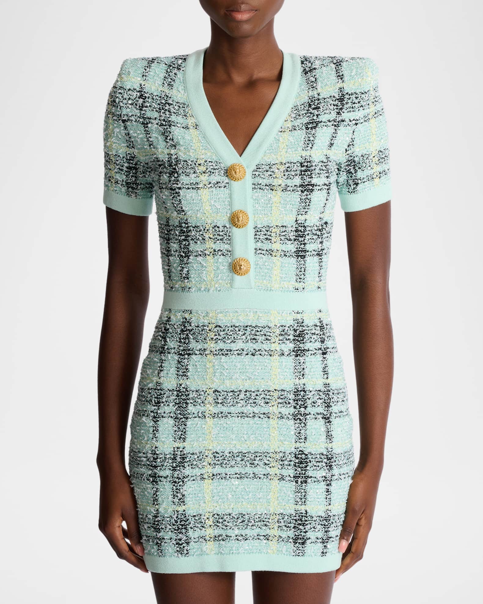 Balmain Short Glitter Tweed Dress | Neiman Marcus