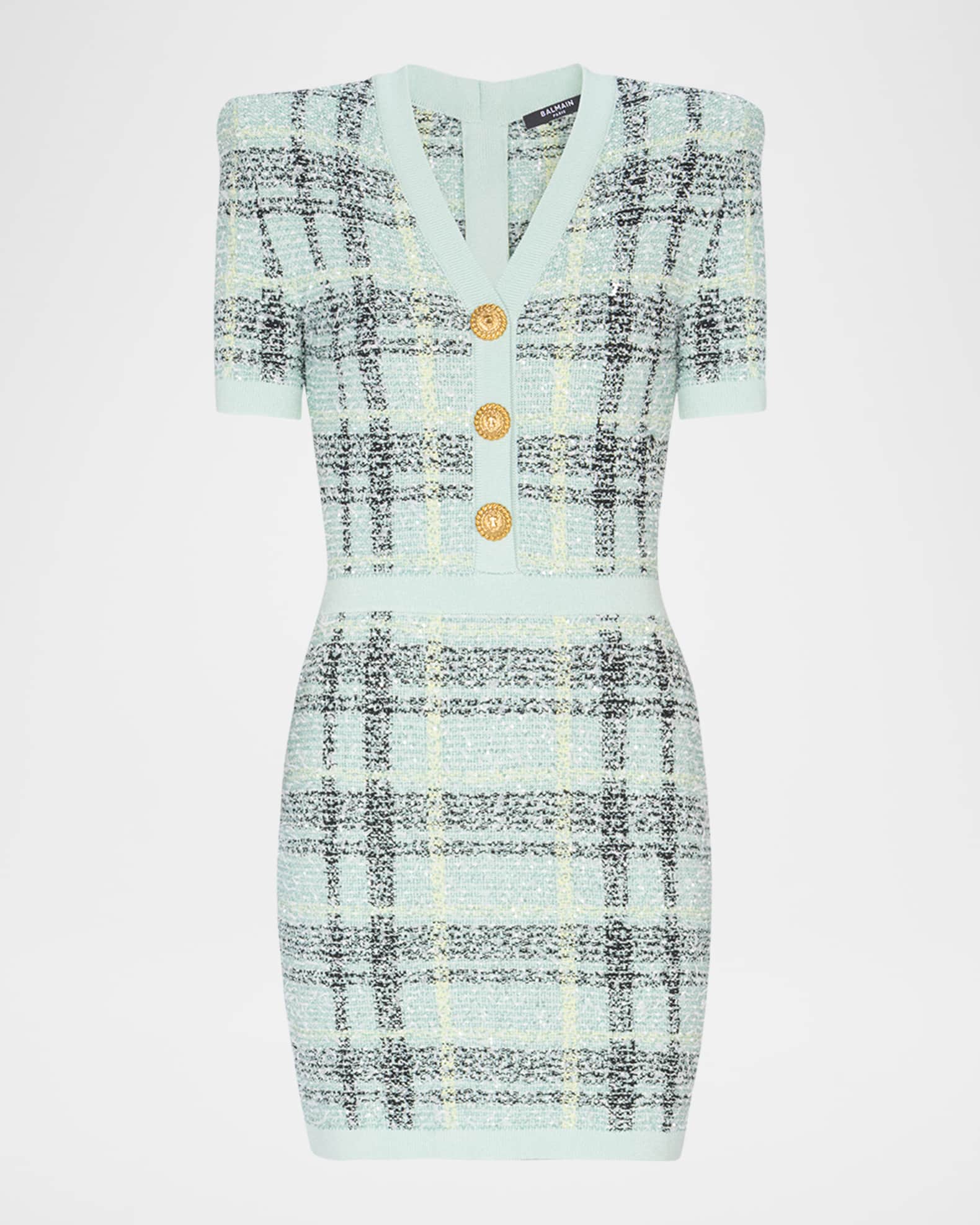 Balmain Short Glitter Tweed Dress | Neiman Marcus