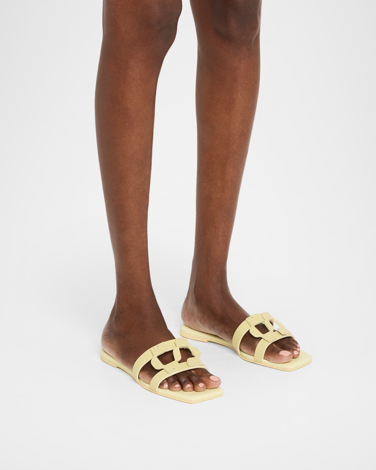 SIMKHAI Monogram Snake-Embossed Leather Flat Slide Sandals | Neiman Marcus