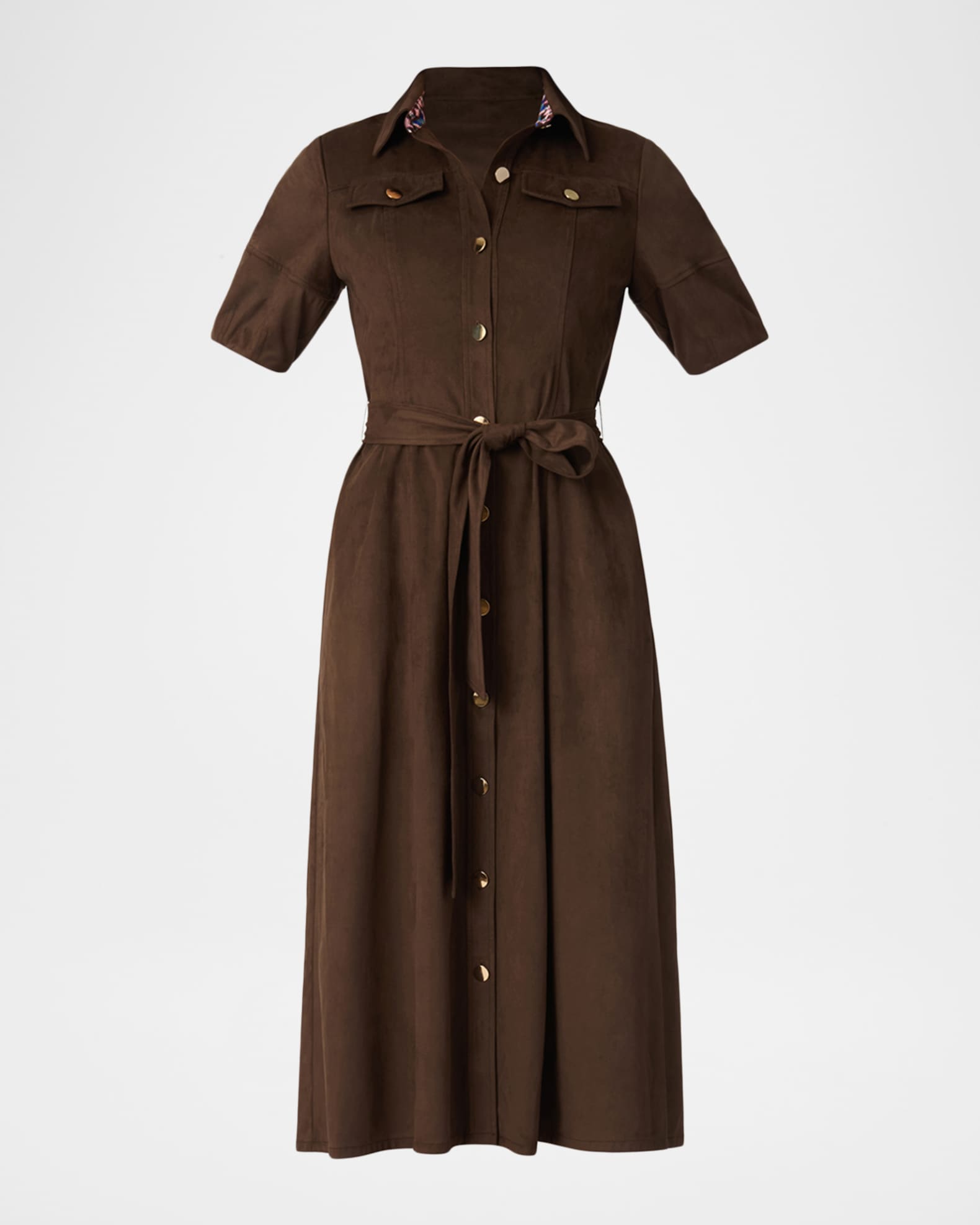 Shoshanna Mara Button-Down Faux Suede Midi Shirtdress | Neiman Marcus