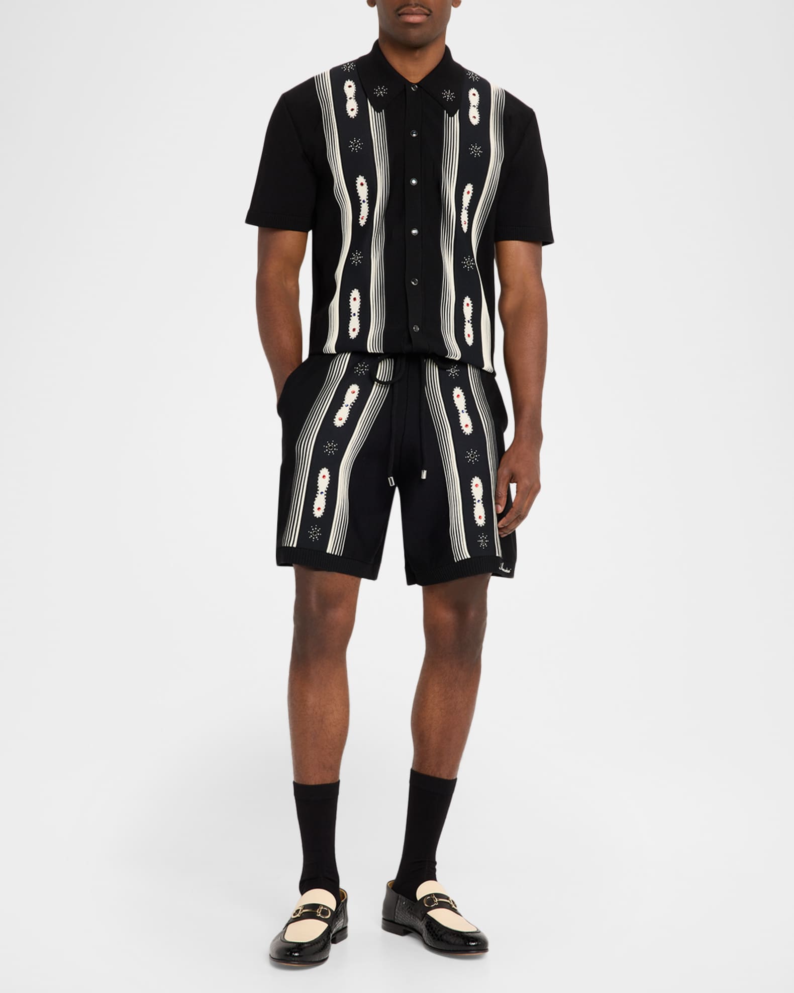 Amiri Men's Wool Knit Studded Stripe Shorts | Neiman Marcus