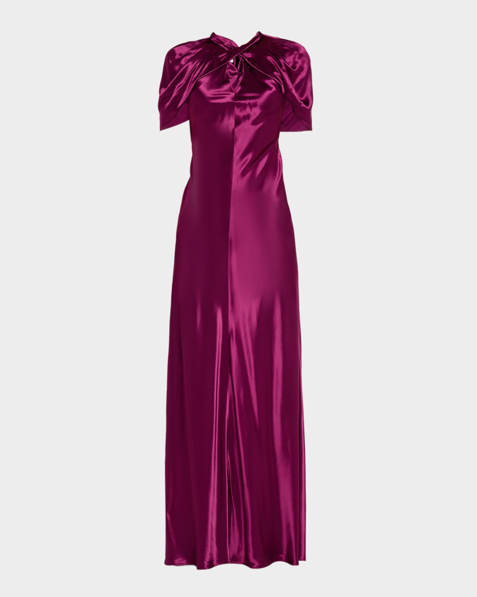 Alberta Ferretti Twisted Capelet Satin Maxi Evening Dress | Neiman Marcus