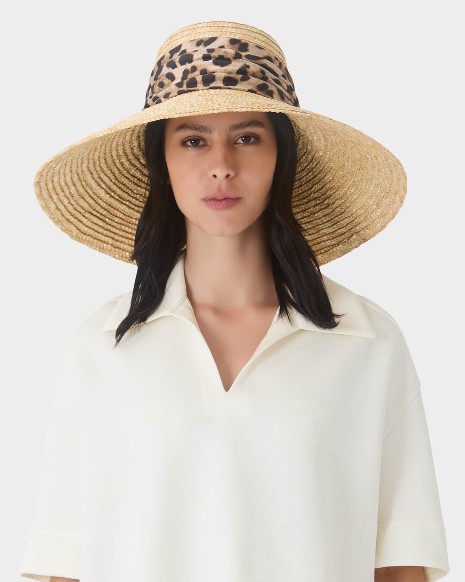 Eugenia Kim Mirabel Animal-Print Bow Straw Hat | Neiman Marcus