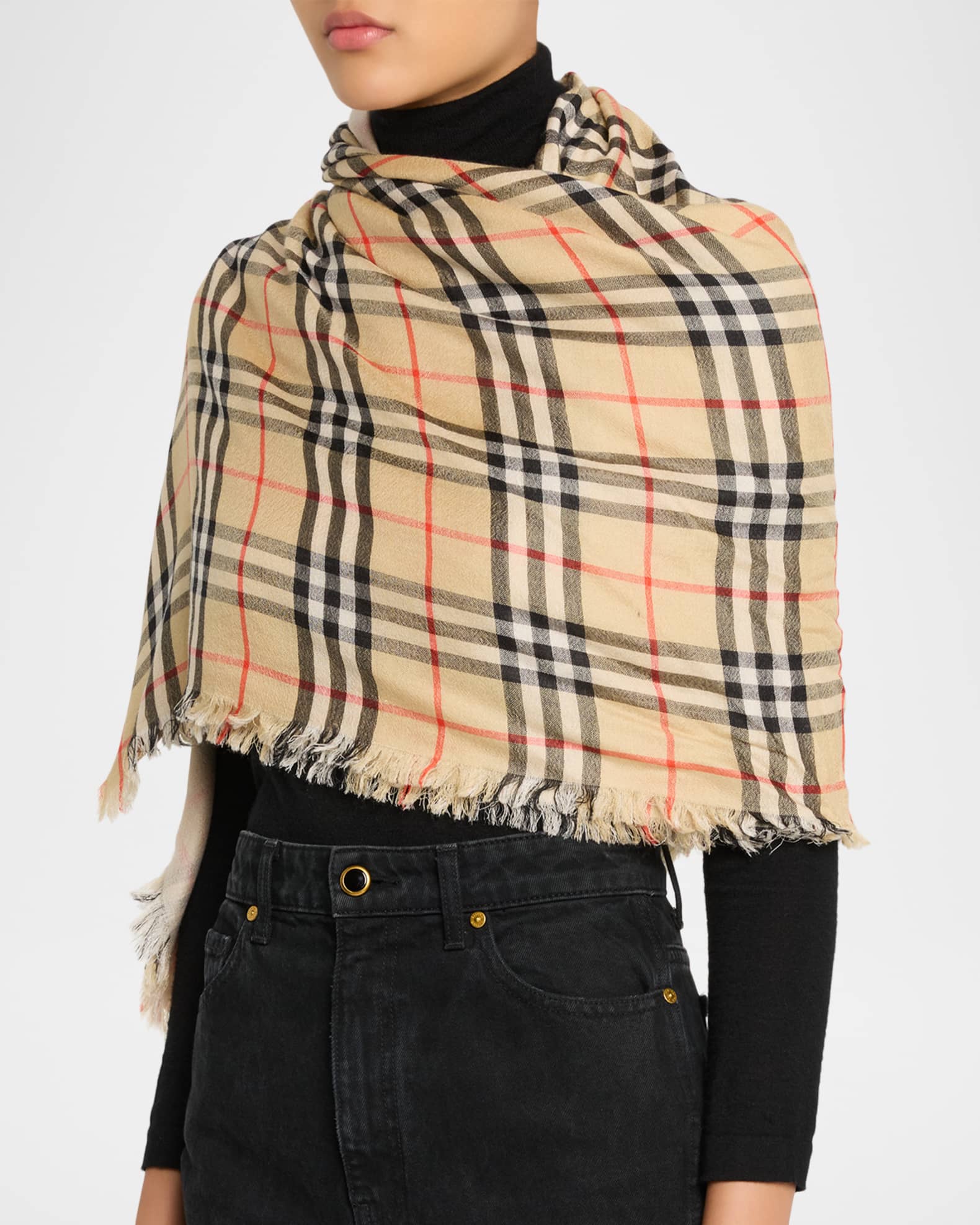 Burberry Double-Layer Wool Silk Scarf | Neiman Marcus