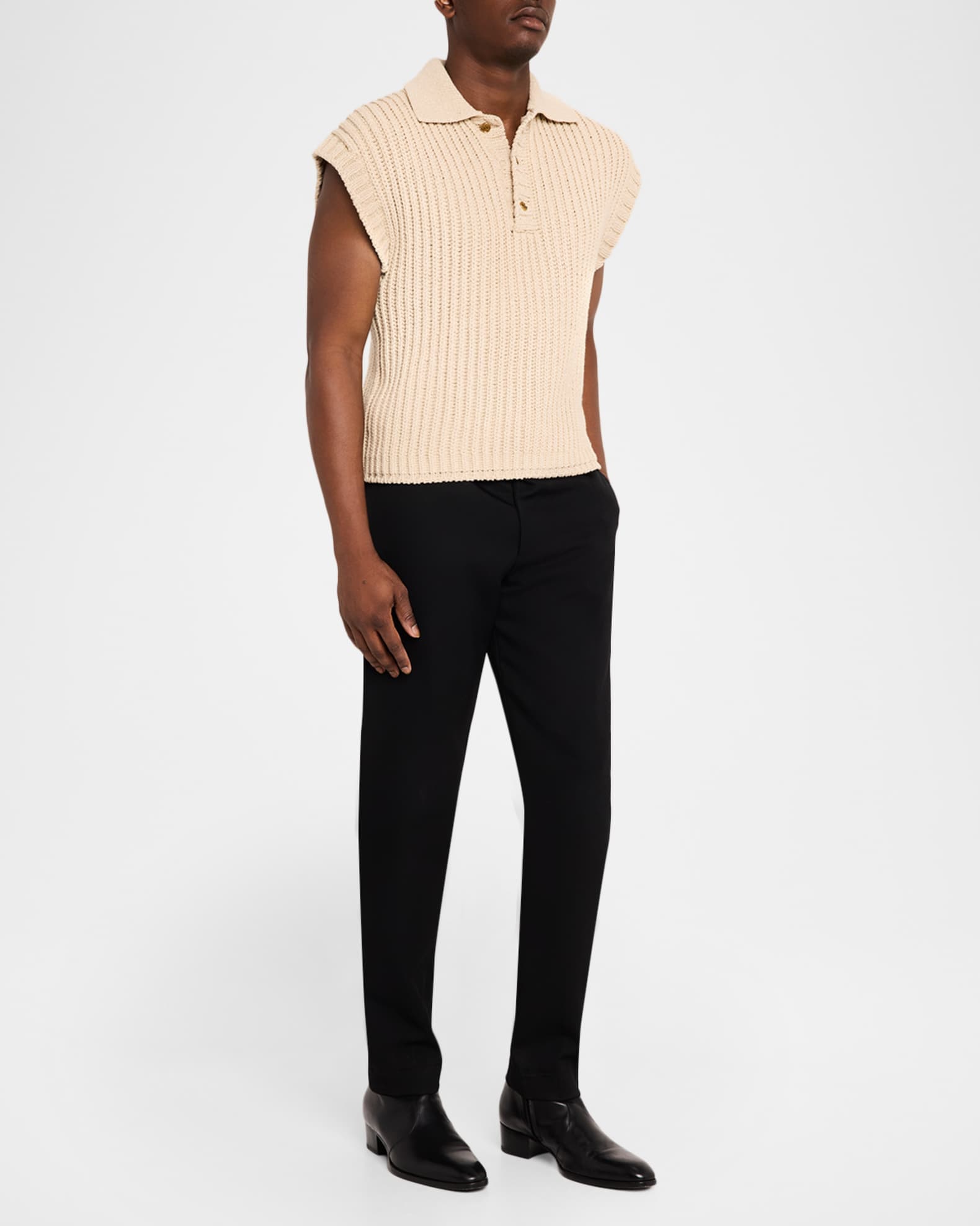 Dolce&Gabbana Men's Cotton Rib Half-Placket Sweater Vest | Neiman Marcus