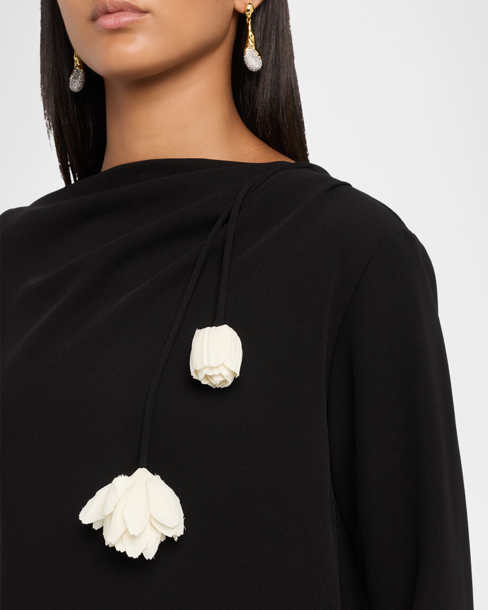 Lela Rose Flower Applique Long-Sleeve Fluid Crepe Mini Dress | Neiman ...