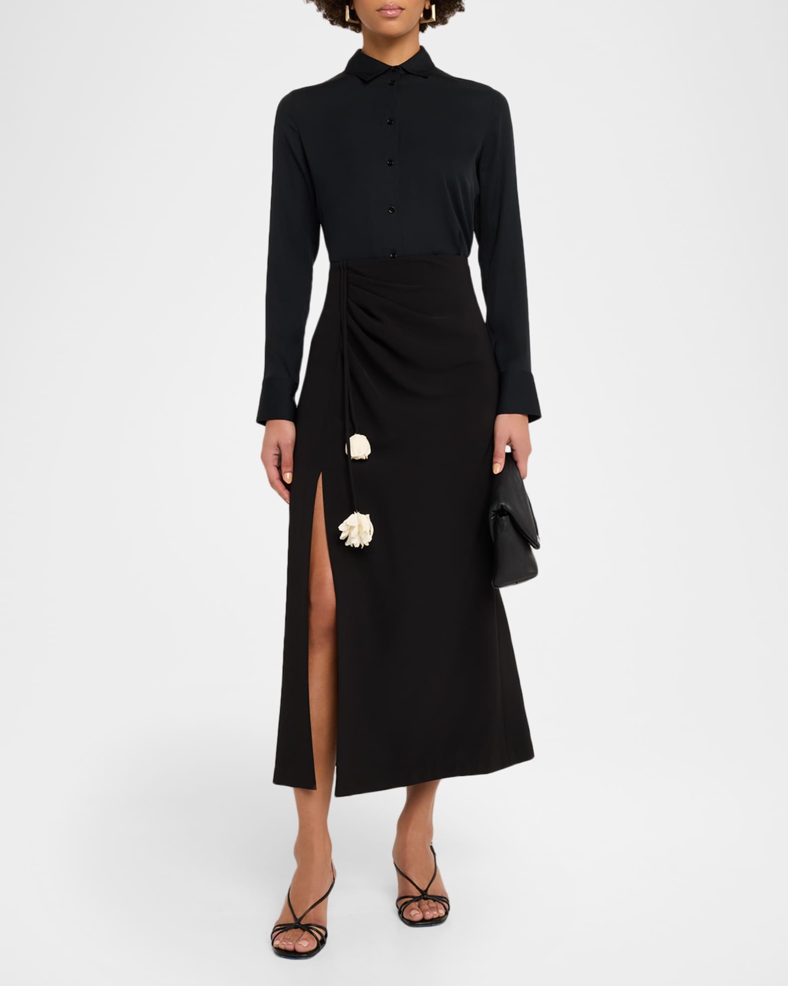 Lela Rose Fluid Crepe Drop Flower Midi Skirt | Neiman Marcus