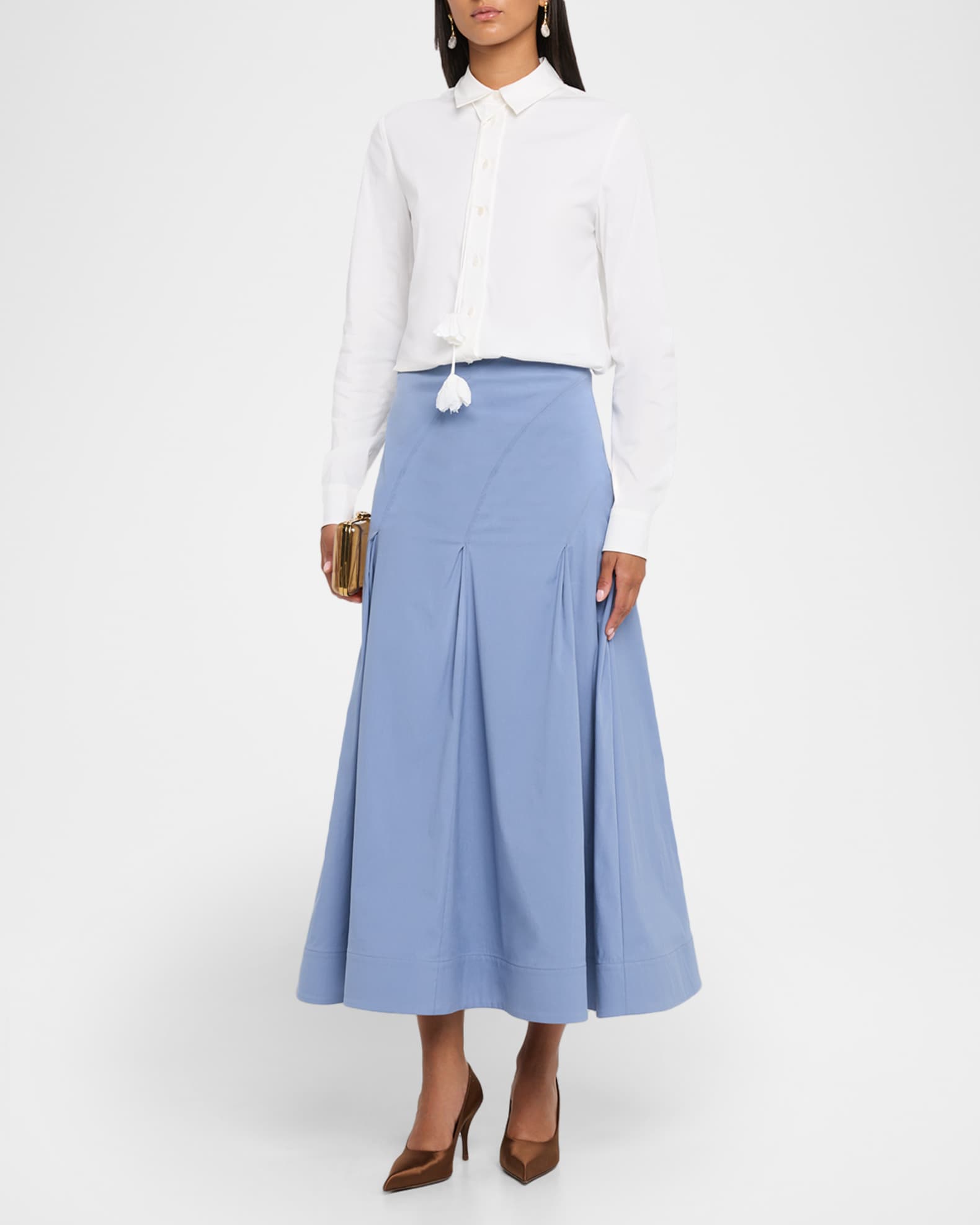 Lela Rose Rosette Tie Cotton Poplin Button-Down Shirt | Neiman Marcus