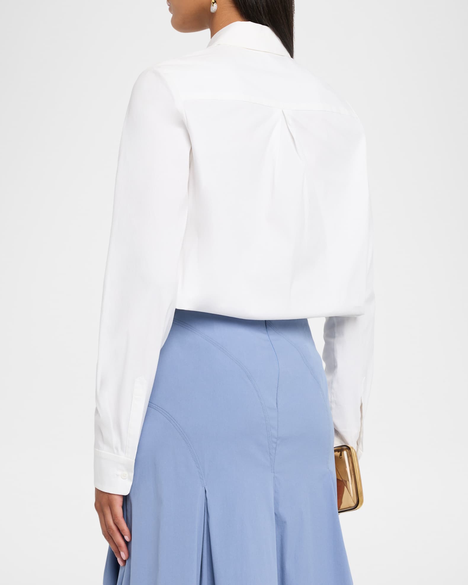 Lela Rose Rosette Tie Cotton Poplin Button-Down Shirt | Neiman Marcus