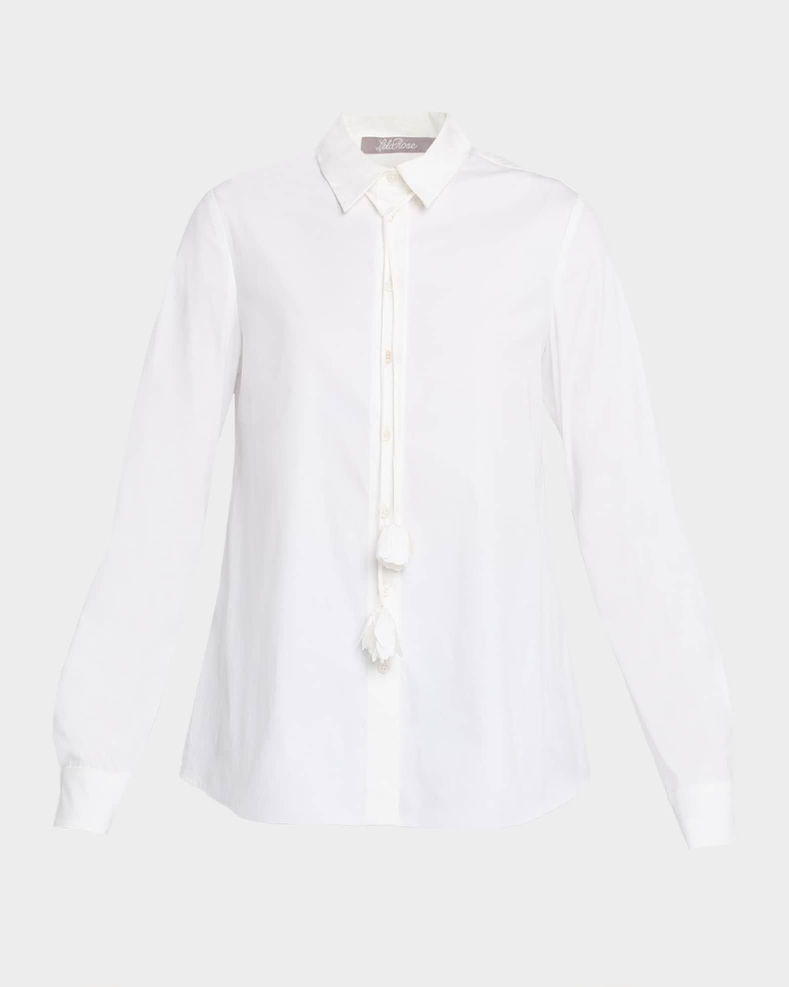 Lela Rose Rosette Tie Cotton Poplin Button-Down Shirt | Neiman Marcus