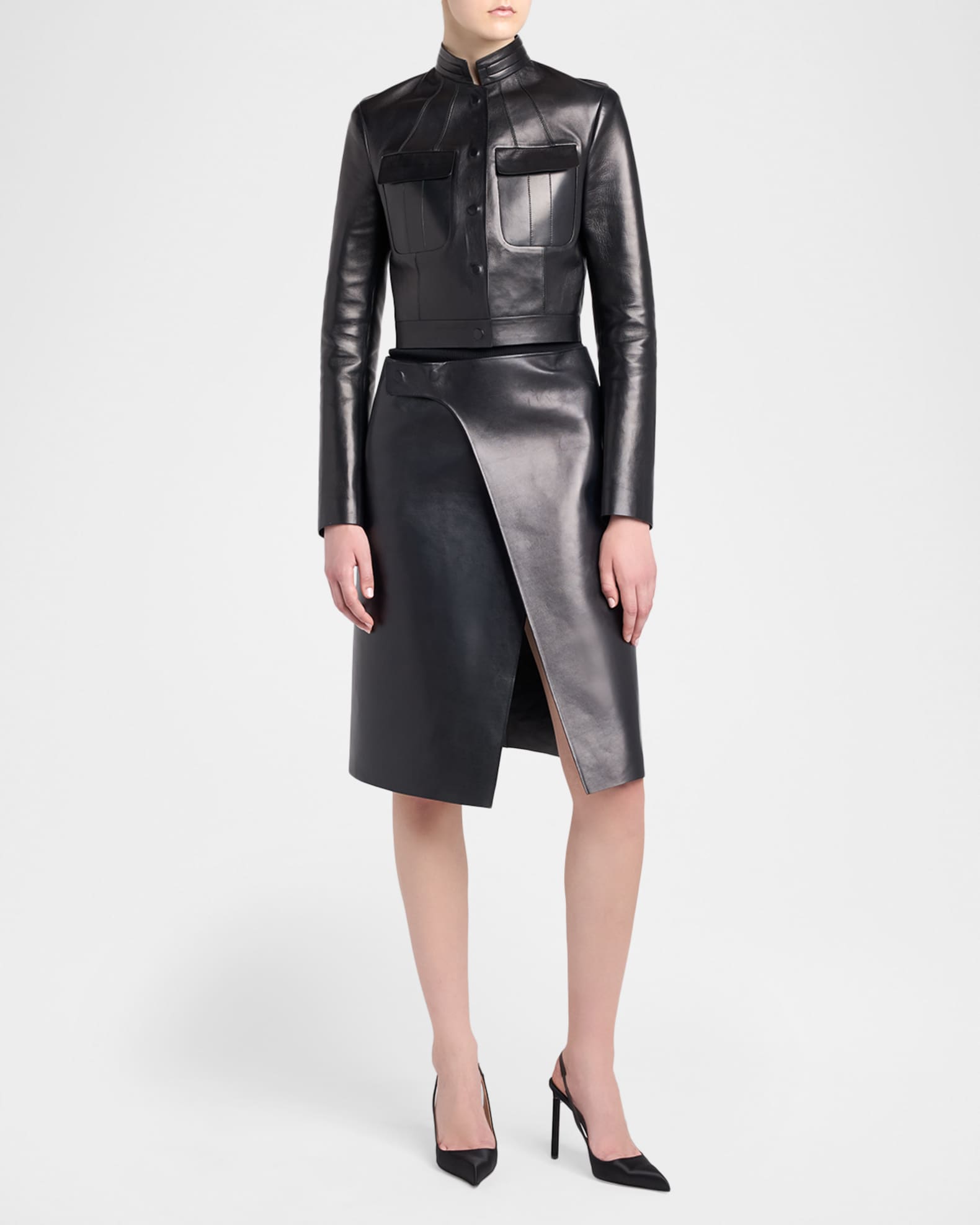 TOM FORD Nappa Leather Single-Breasted Crop Jacket | Neiman Marcus