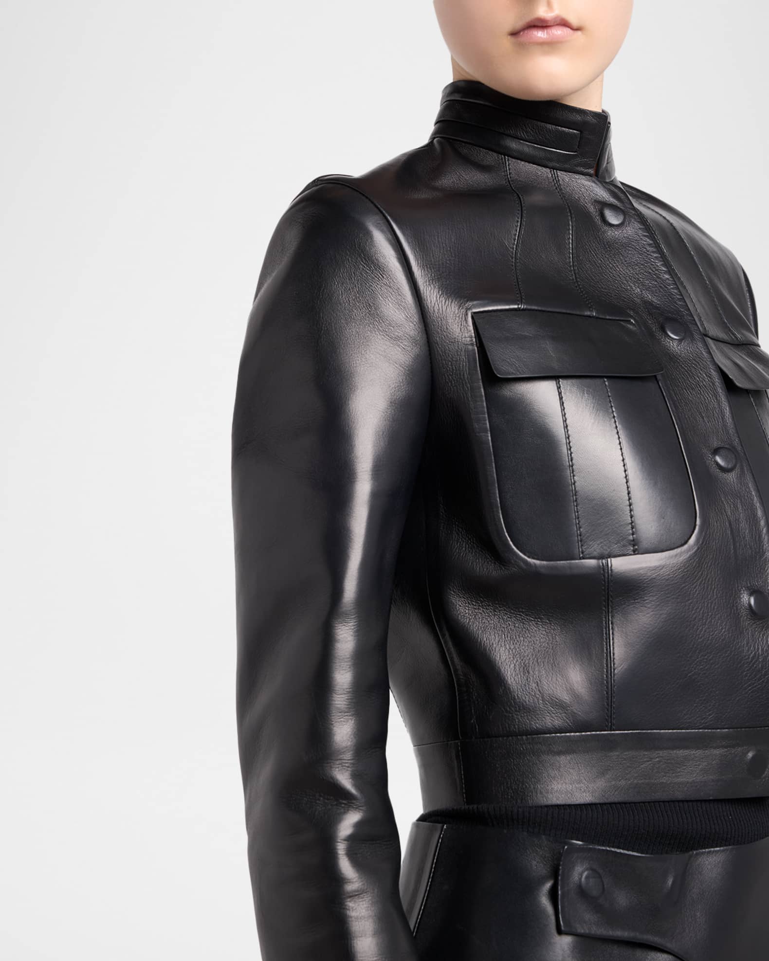 TOM FORD Nappa Leather Single-Breasted Crop Jacket | Neiman Marcus