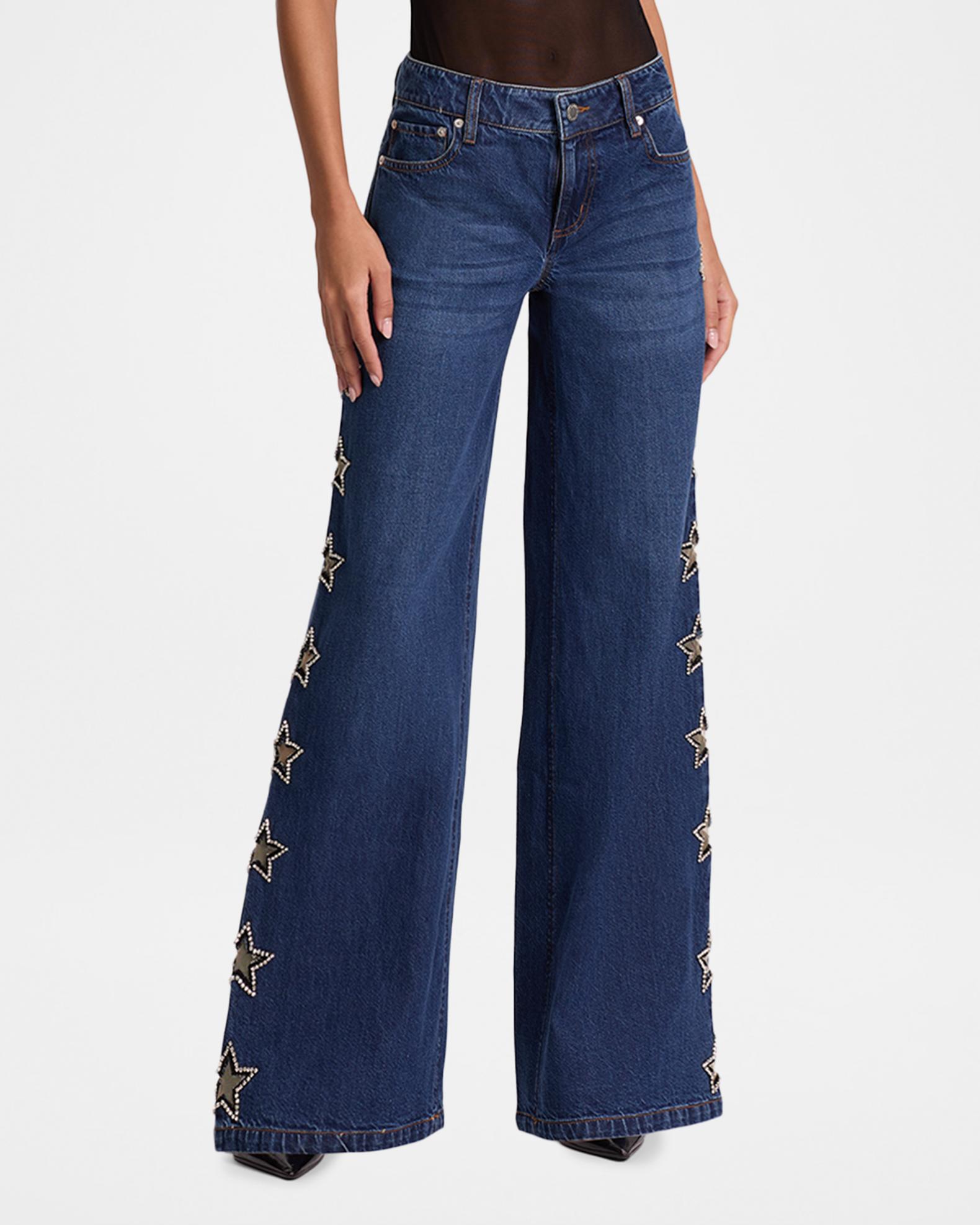 ALICE + OLIVIA Amazing Embellished Low-Rise Baggy Jeans | Neiman Marcus