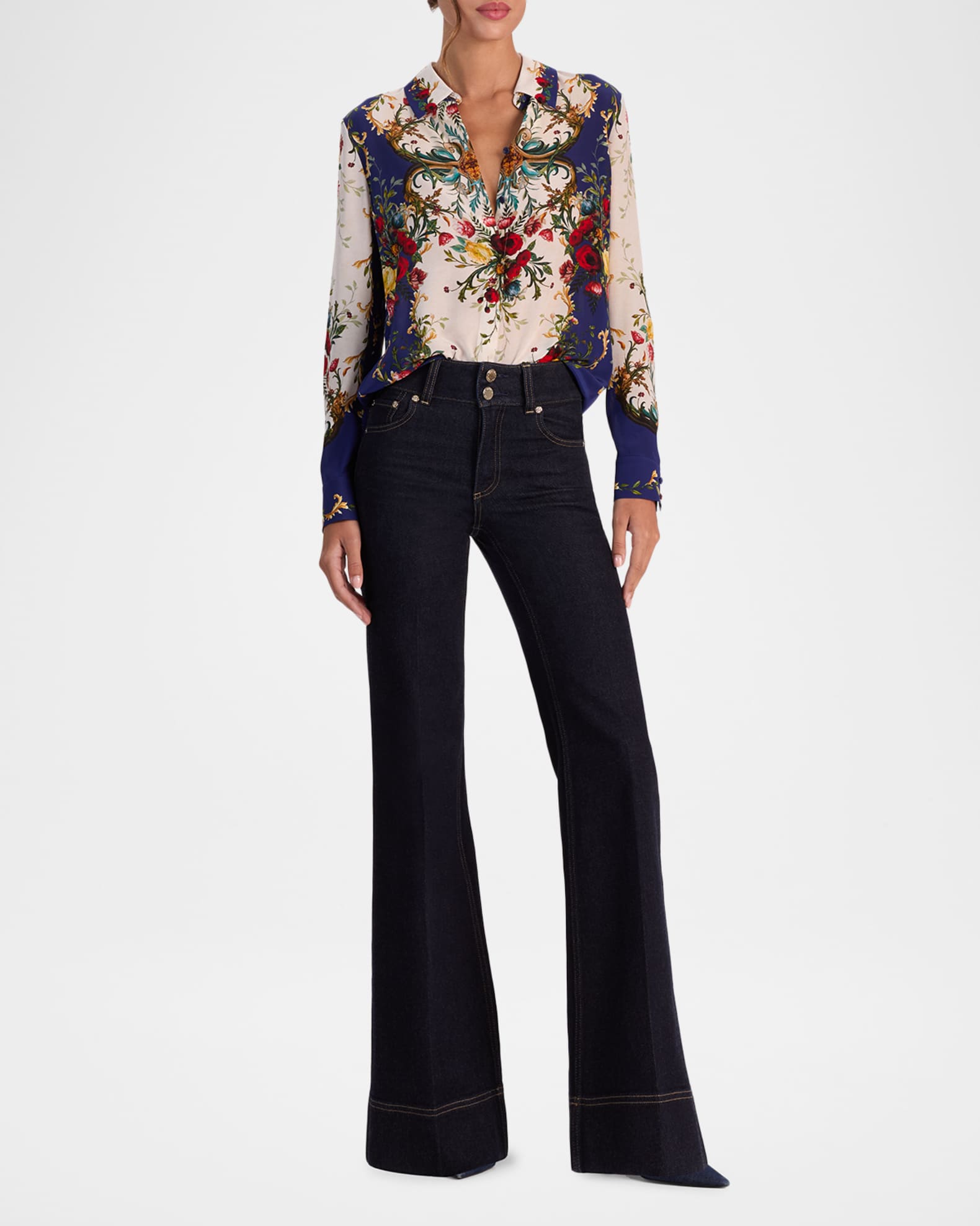 Alice + Olivia Gilded Rose Willa Placket Top | Neiman Marcus