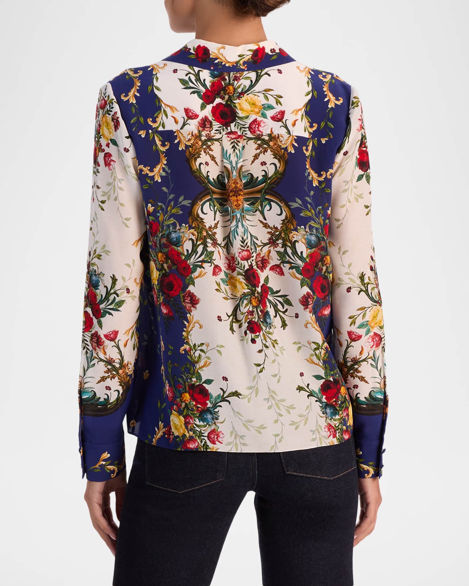 Alice + Olivia Gilded Rose Willa Placket Top | Neiman Marcus