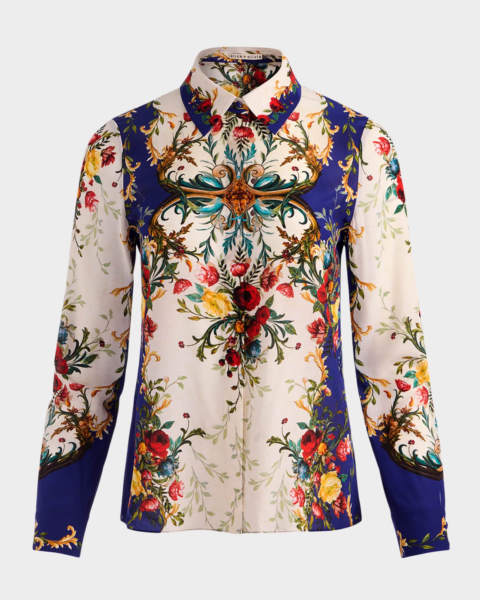 Alice + Olivia Gilded Rose Willa Placket Top | Neiman Marcus