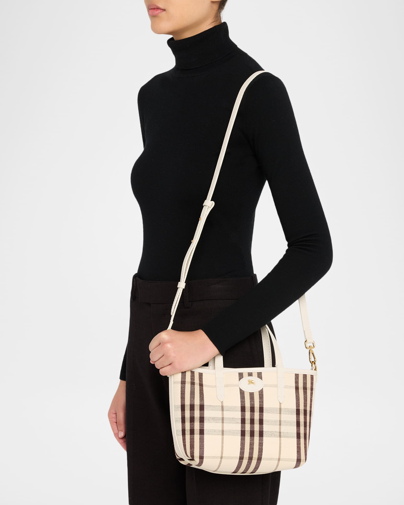 Burberry Mini Reversible Check & Leather Tote Bag | Neiman Marcus