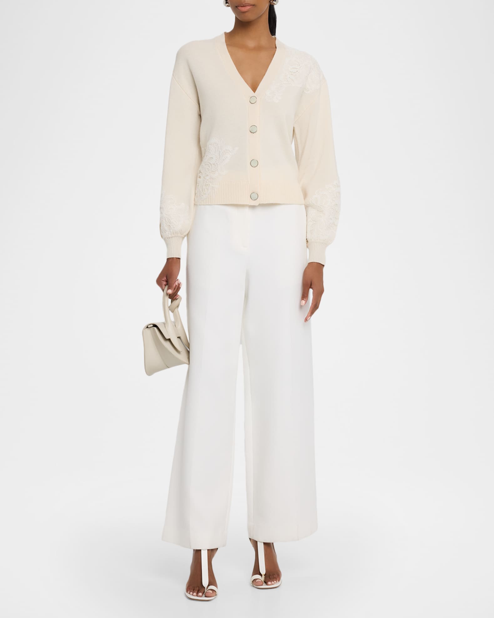 Ramy Brook Perry Lace Applique Wool-Cashmere Cardigan | Neiman Marcus
