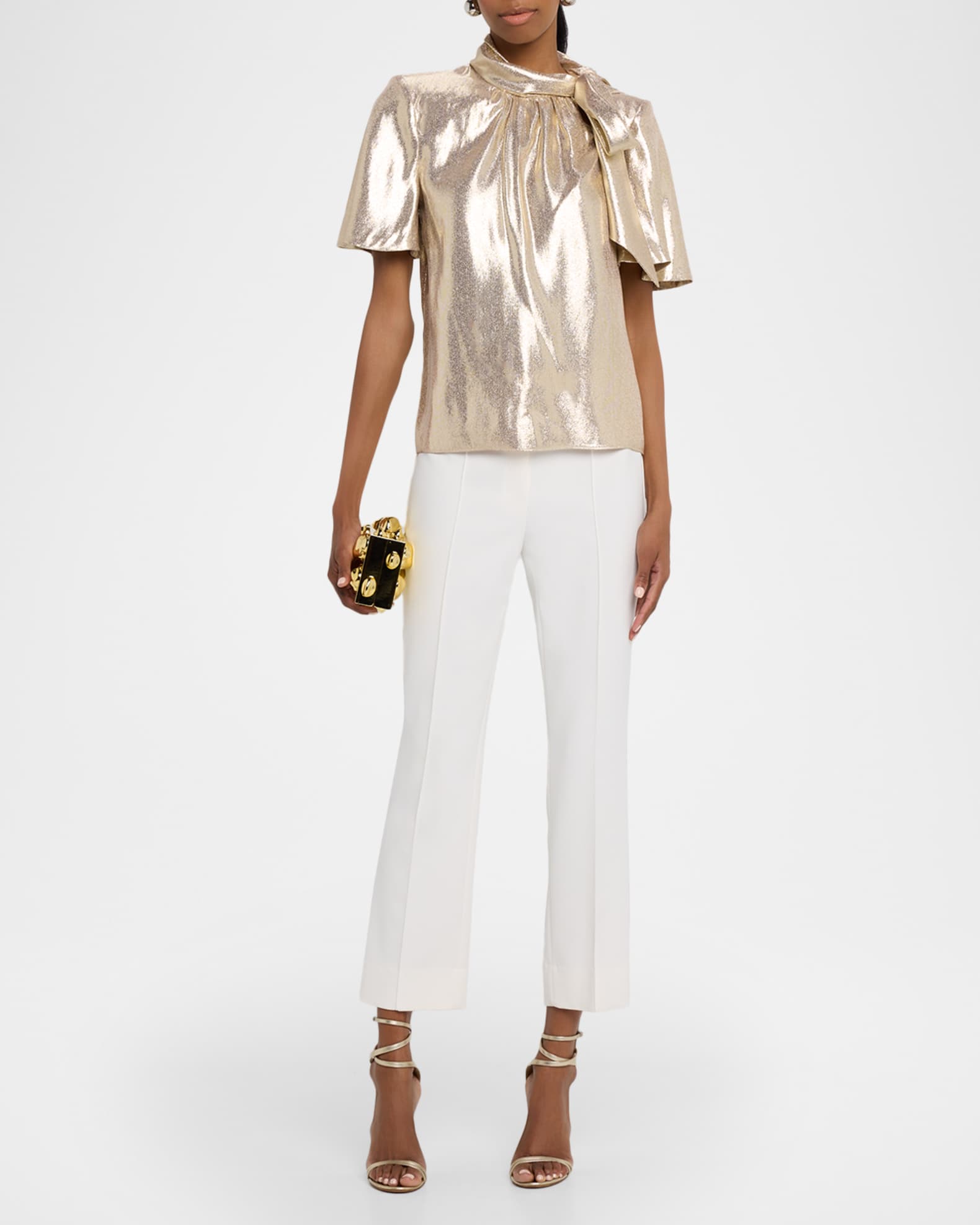 Ramy Brook Balinda Tie-Neck Metallic Blouse | Neiman Marcus