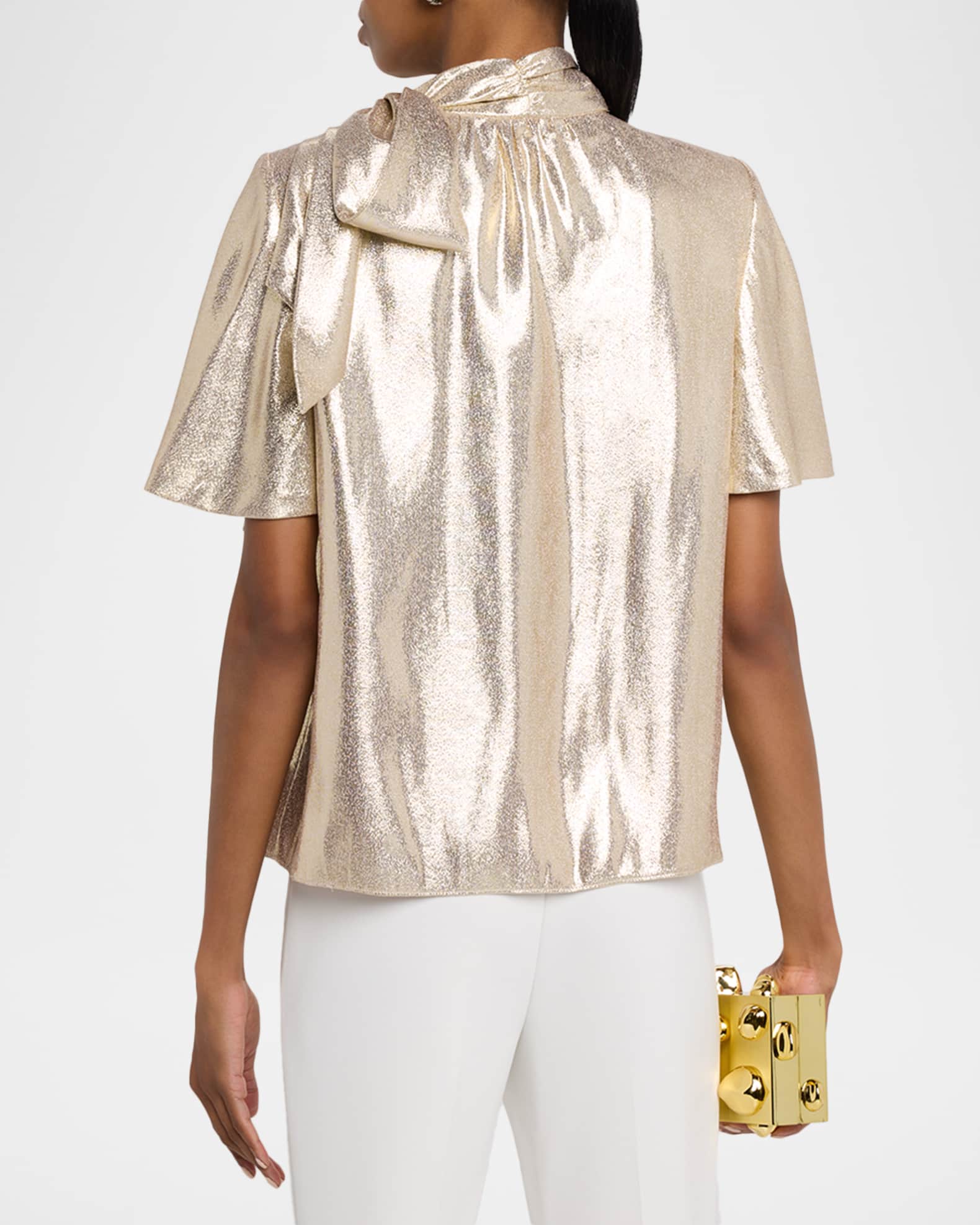 Ramy Brook Balinda Tie-Neck Metallic Blouse | Neiman Marcus