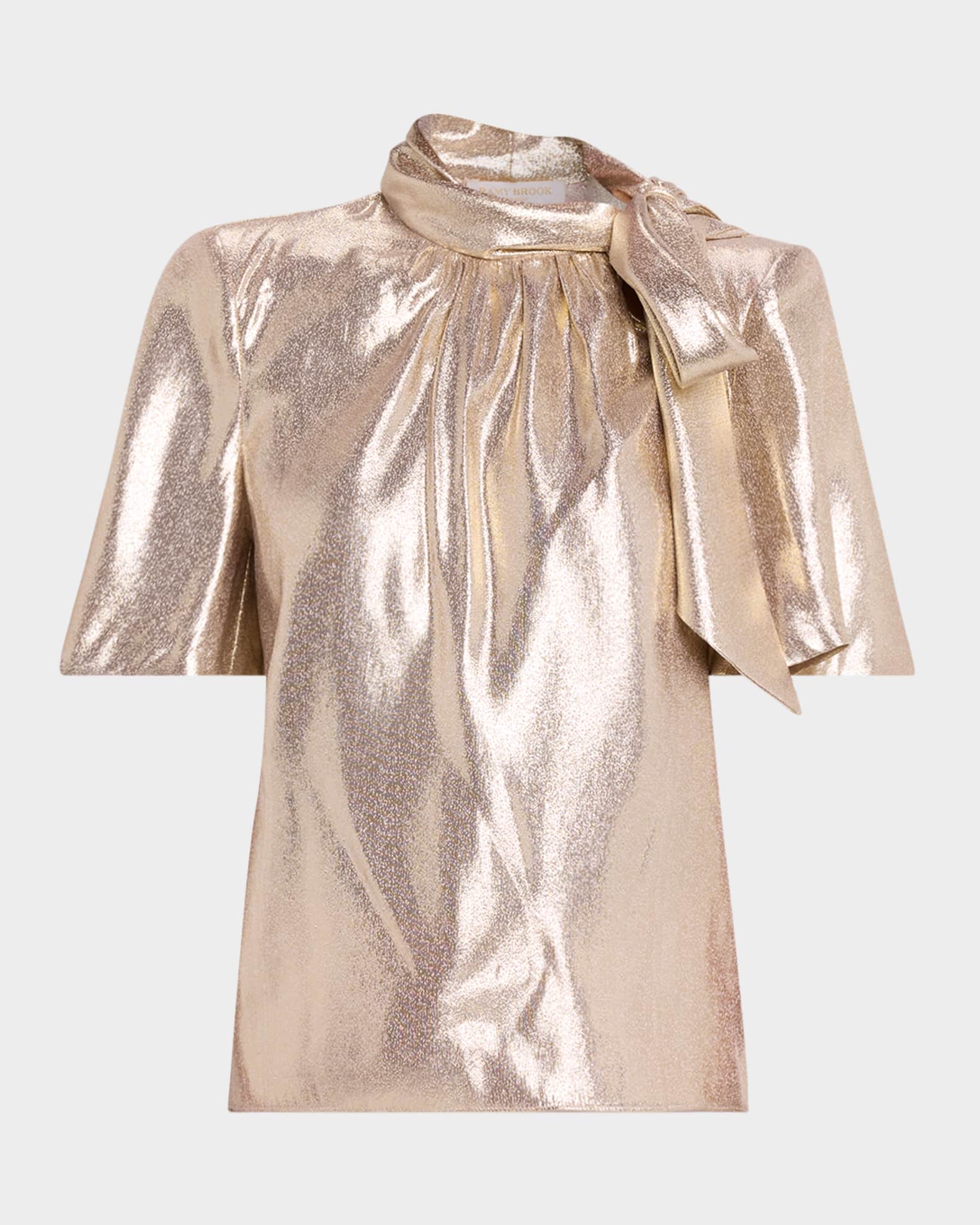 Ramy Brook Balinda Tie-Neck Metallic Blouse | Neiman Marcus
