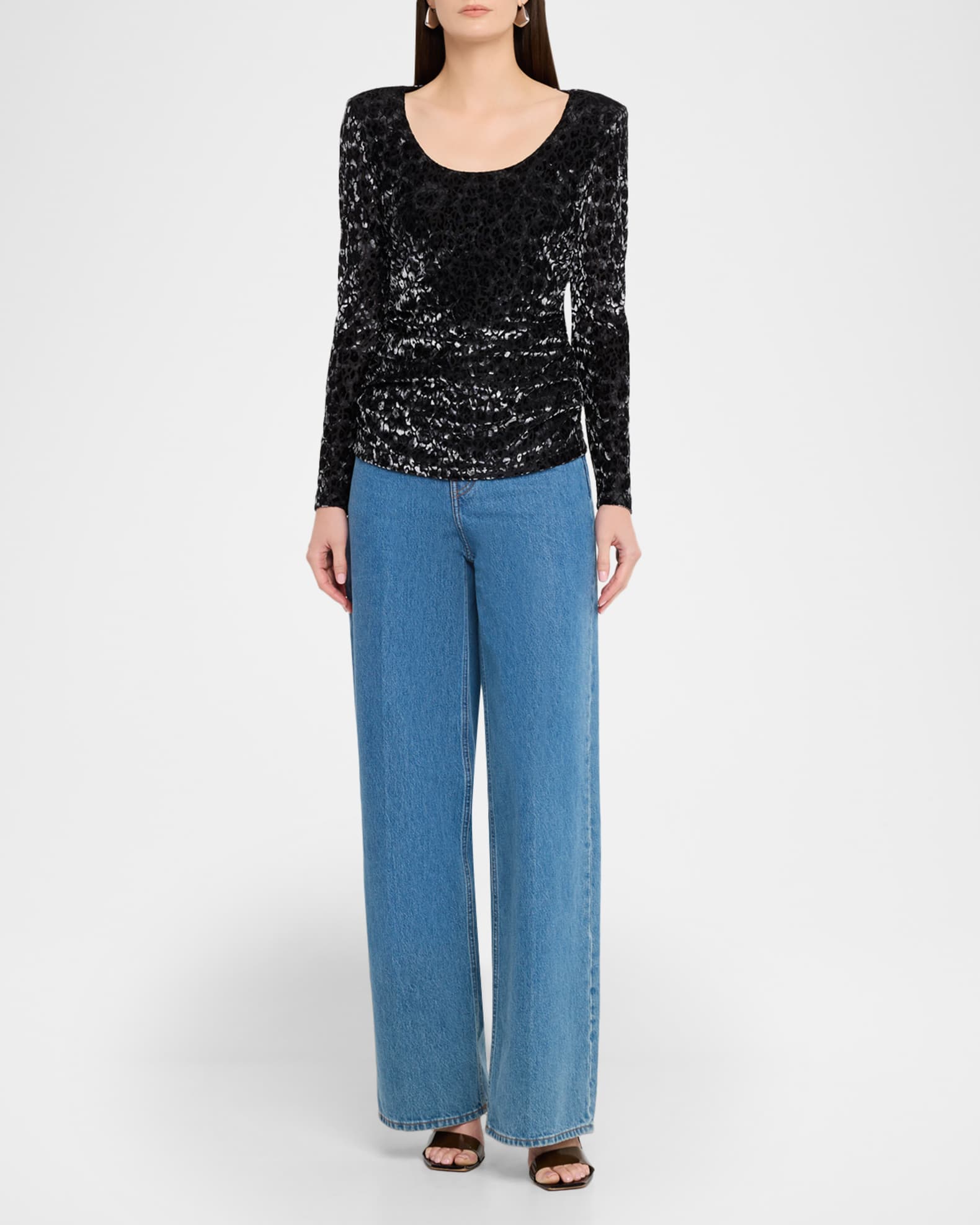 Ramy Brook Lira Flocked Scoop-Neck Top | Neiman Marcus