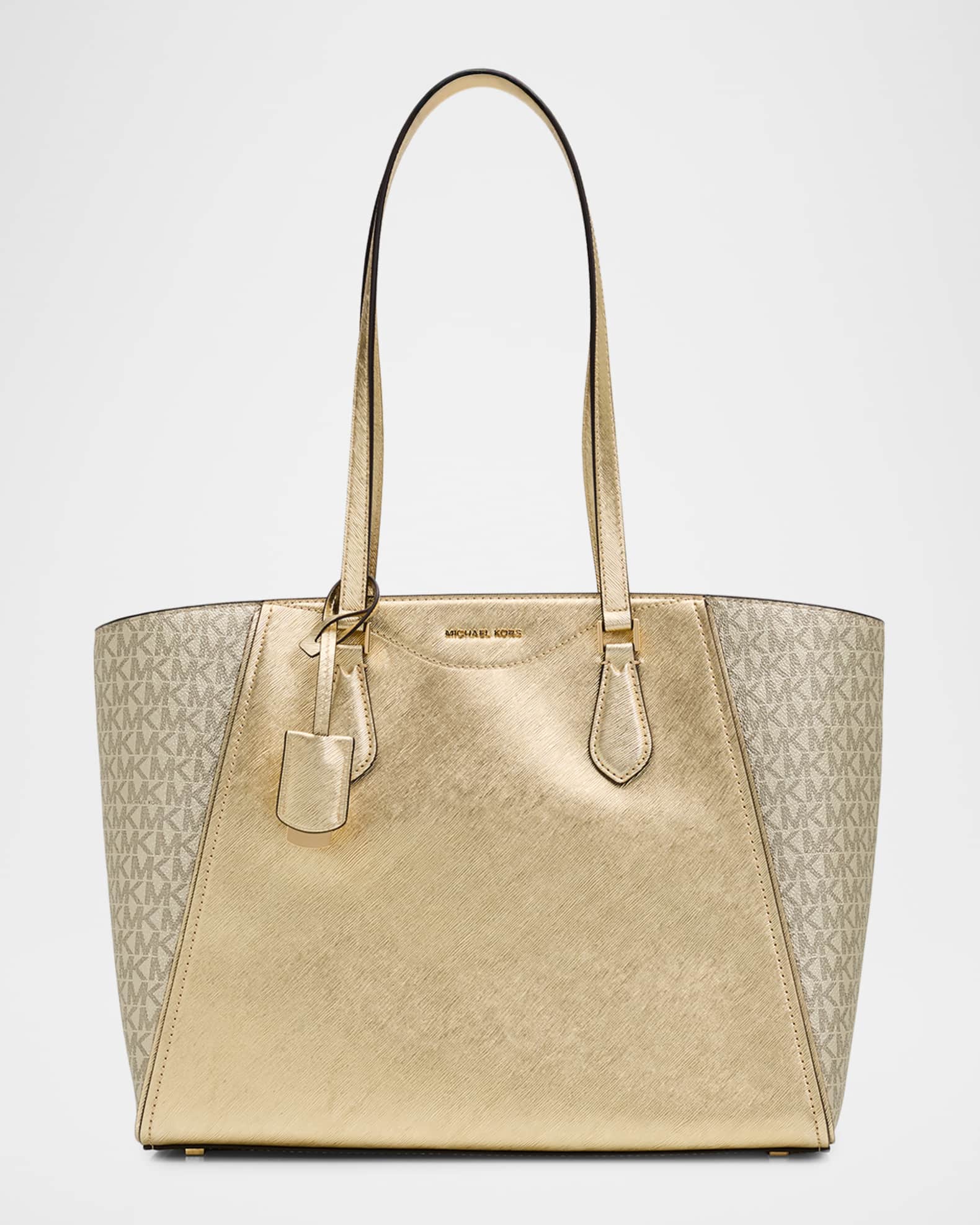 MICHAEL Michael Kors Taryn Large Metallic Leather Logo Tote Bag ...