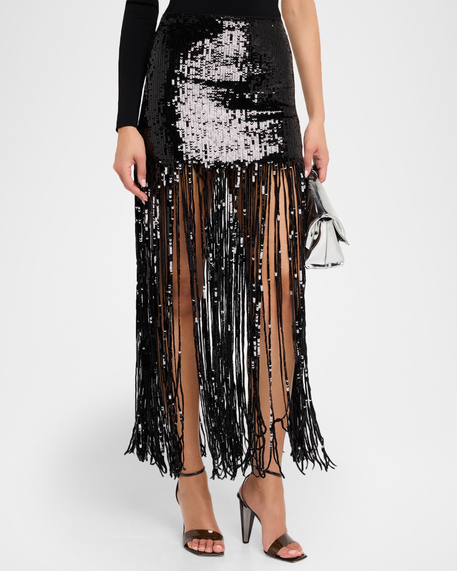ALICE + OLIVIA Kendra Sequined Fringe Maxi Skirt | Neiman Marcus