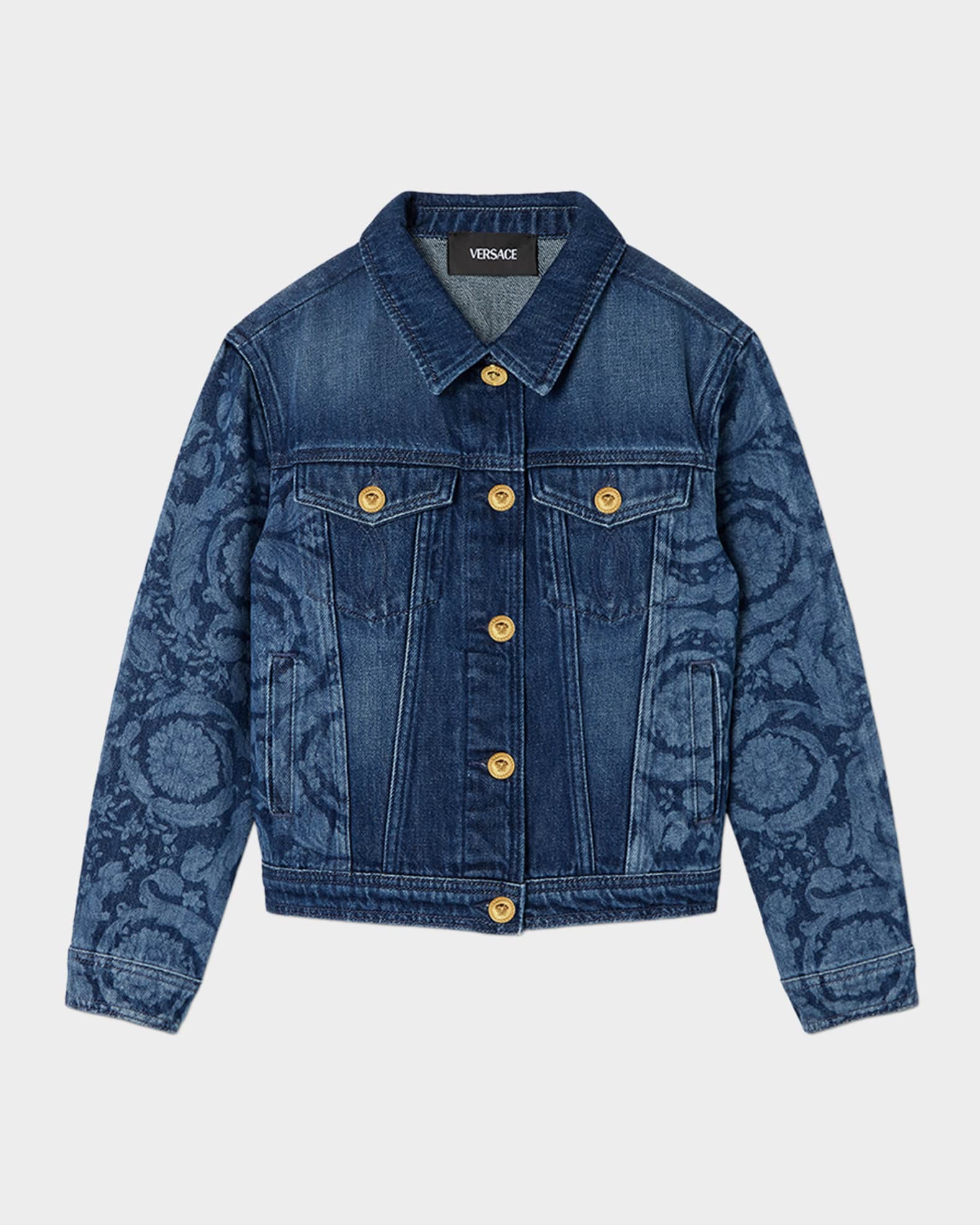 Versace Kid's Lasered Denim Blouson Jacket, Size 6-14 | Neiman Marcus