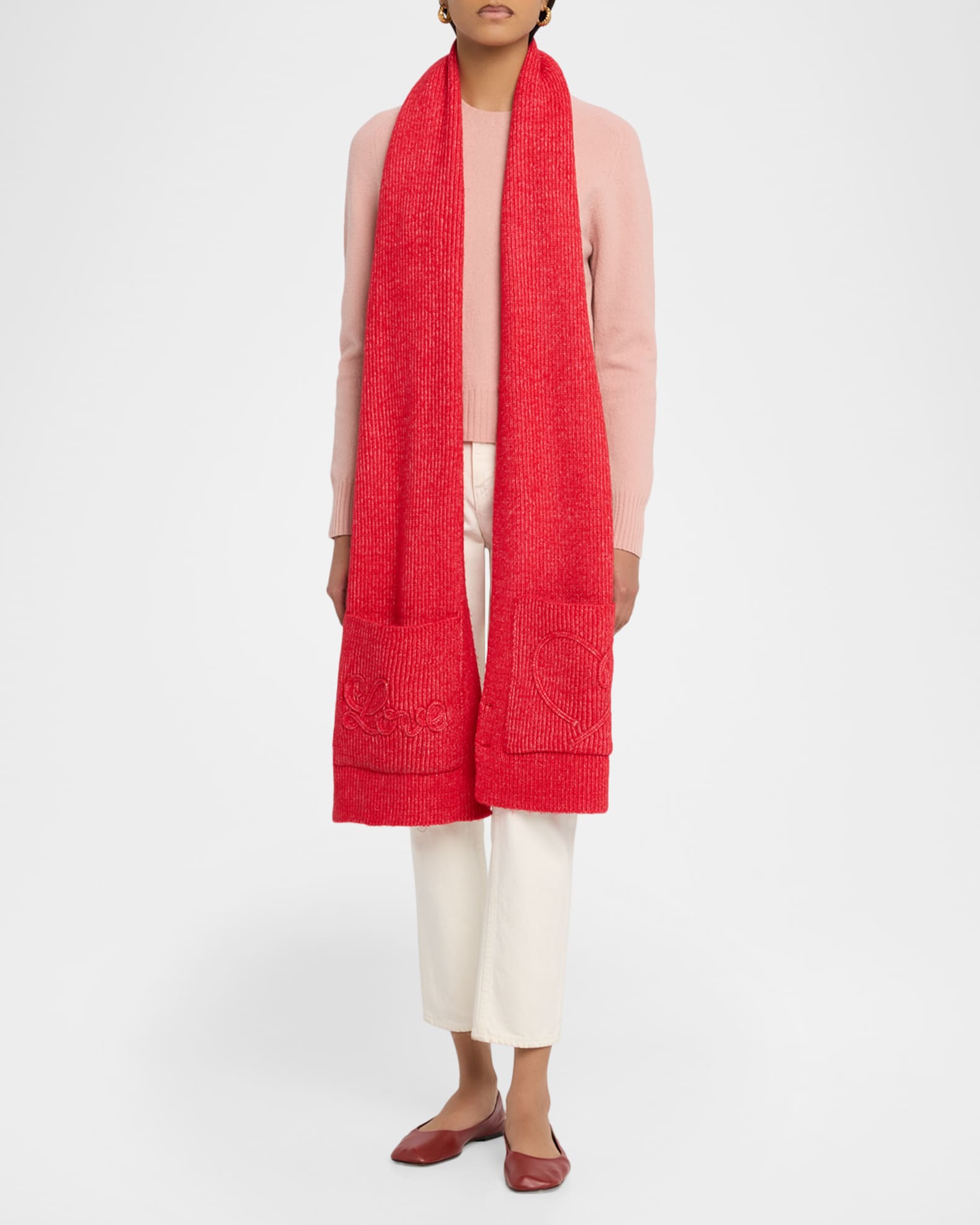 Jocelyn Embroidered Knit Love Scarf | Neiman Marcus