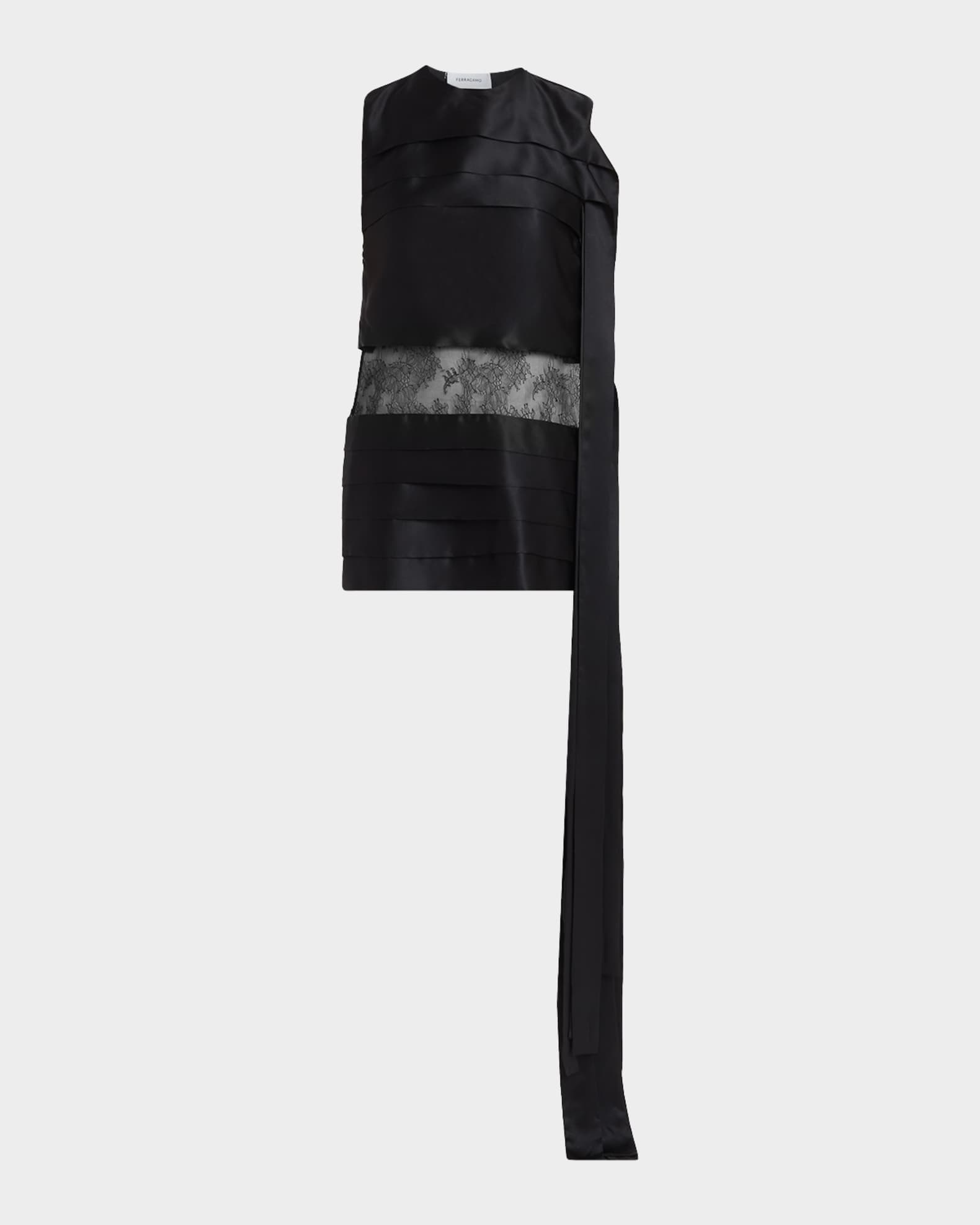 Ferragamo Lace-Inset Tiered Silk Mini Dress | Neiman Marcus