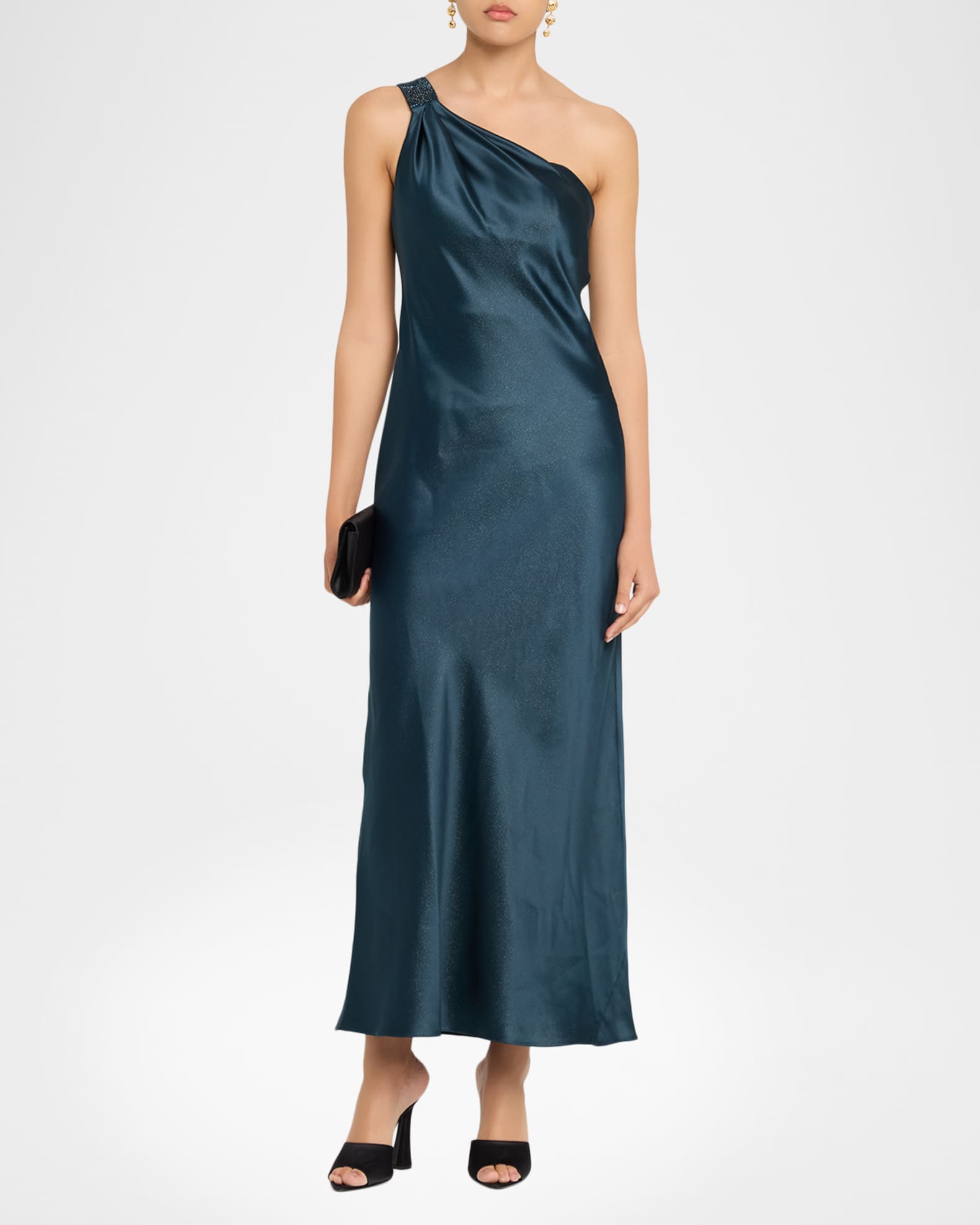 Giorgio Armani One-Shoulder Shimmering Satin Ankle Dress | Neiman Marcus