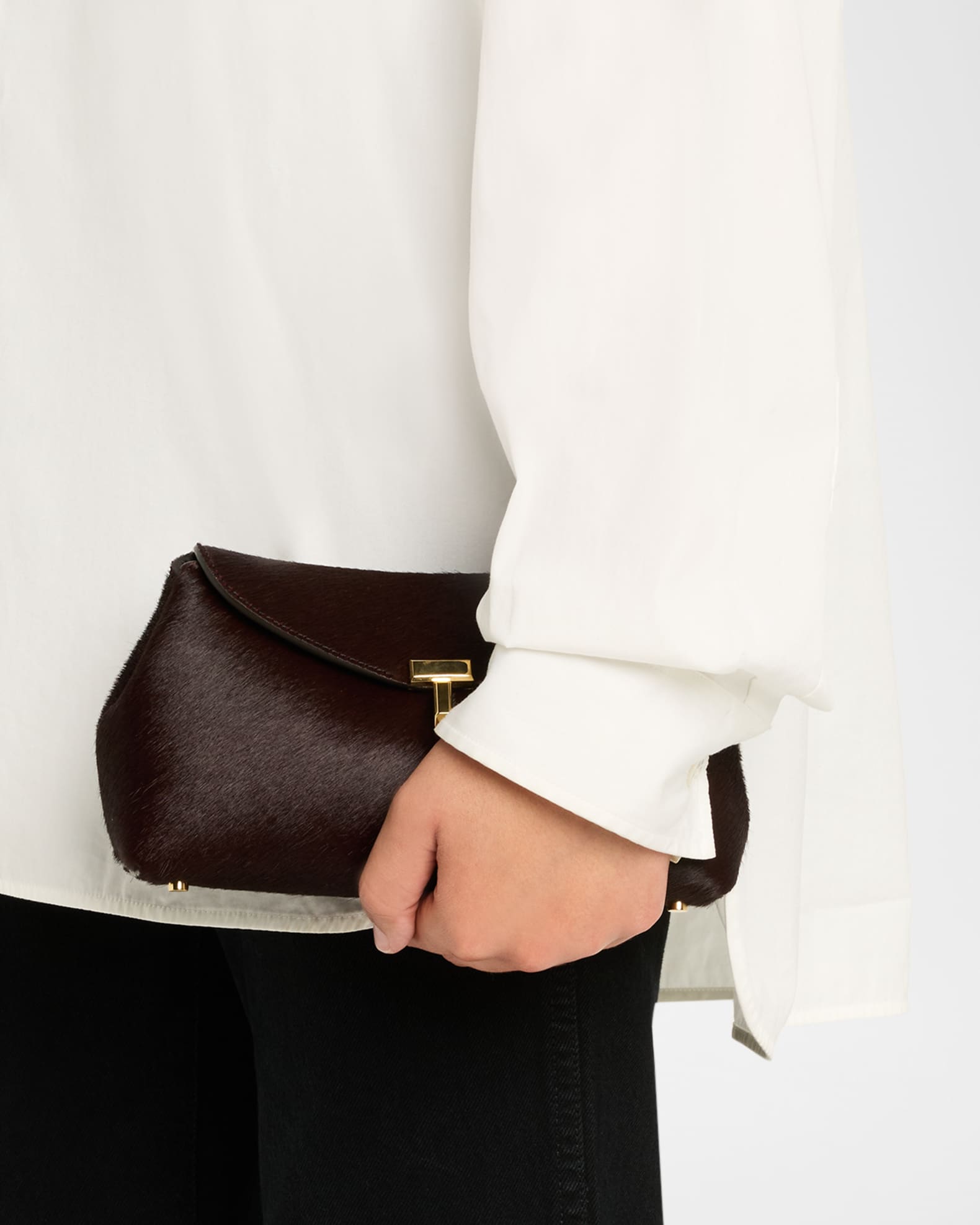 Toteme Mini T-Lock Calf Hair Clutch Bag | Neiman Marcus