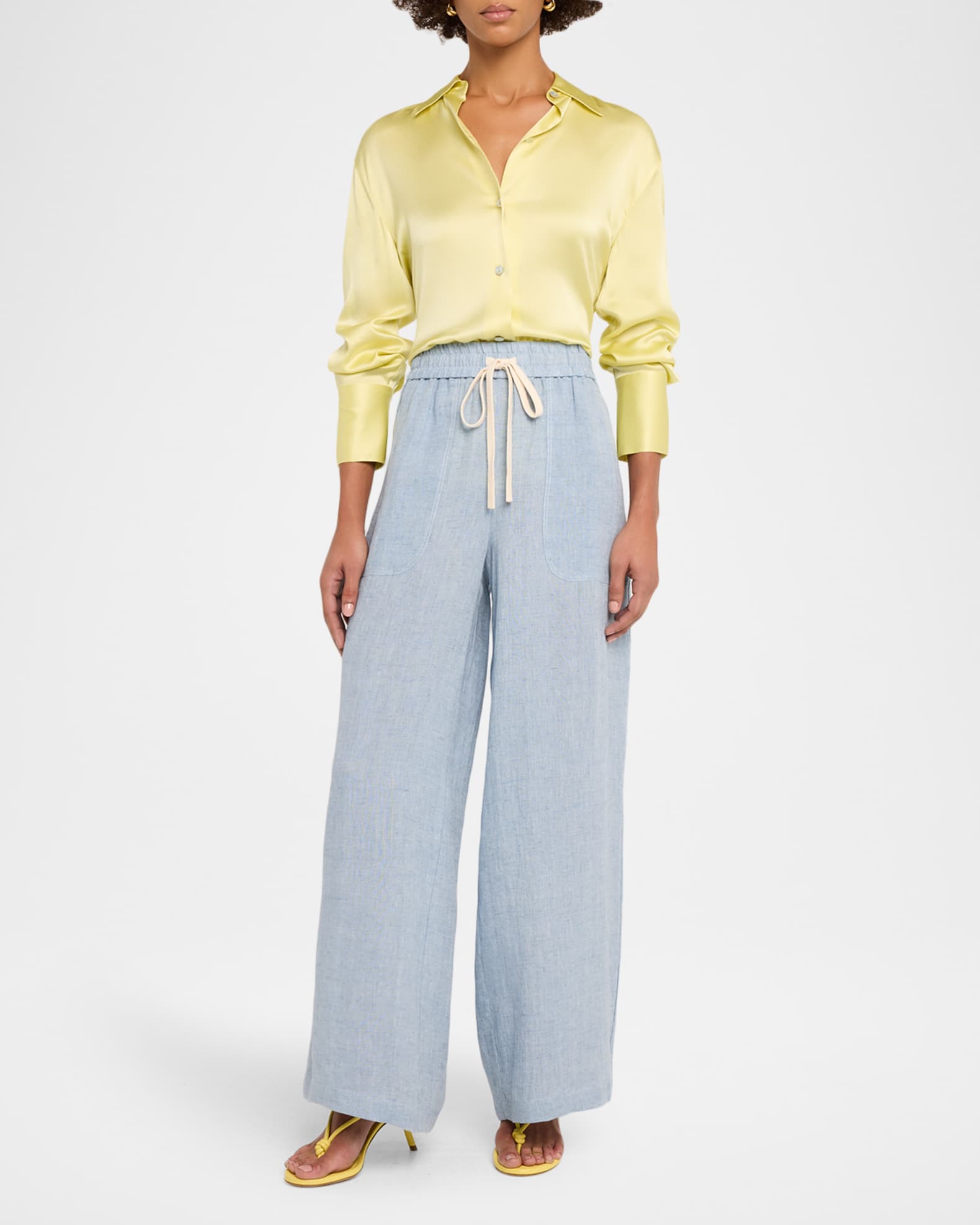 TWP Main St. Washed Hemp Denim Wide-Leg Pants | Neiman Marcus
