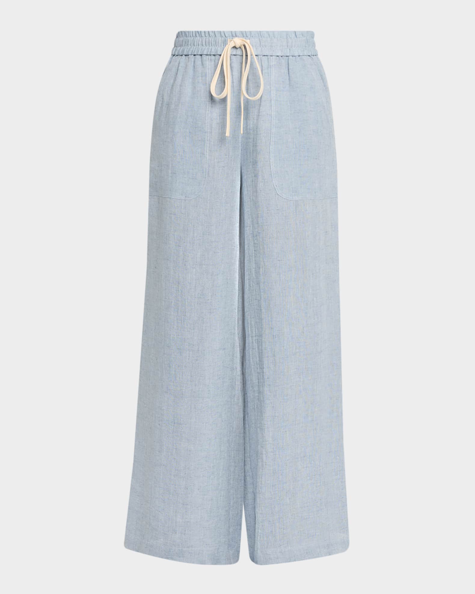 TWP Main St. Washed Hemp Denim Wide-Leg Pants | Neiman Marcus