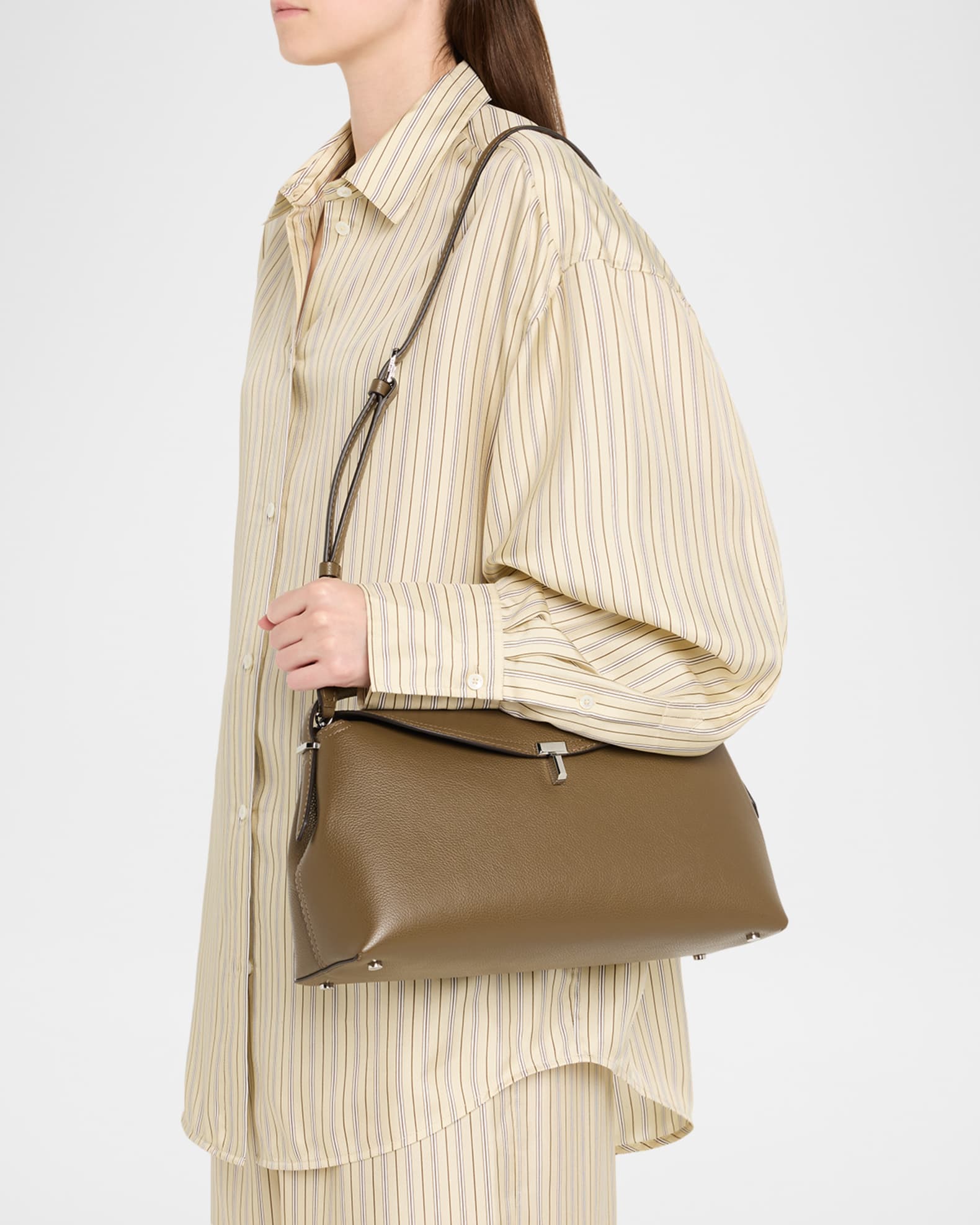 Toteme T-Lock Grain Leather Top-Handle Bag | Neiman Marcus