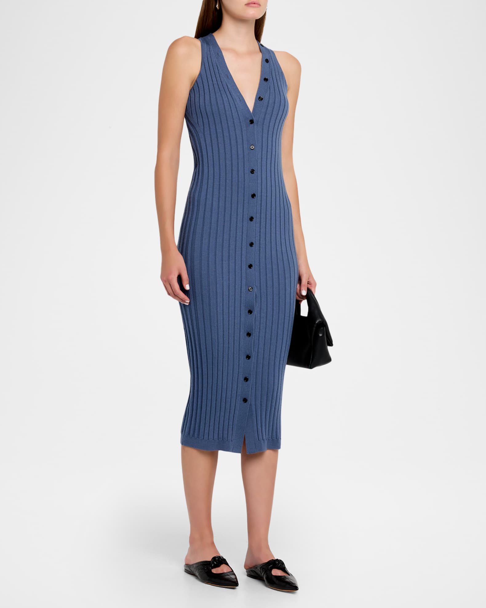 Iro Lyliane Buttoned Rib Wool Midi Dress | Neiman Marcus