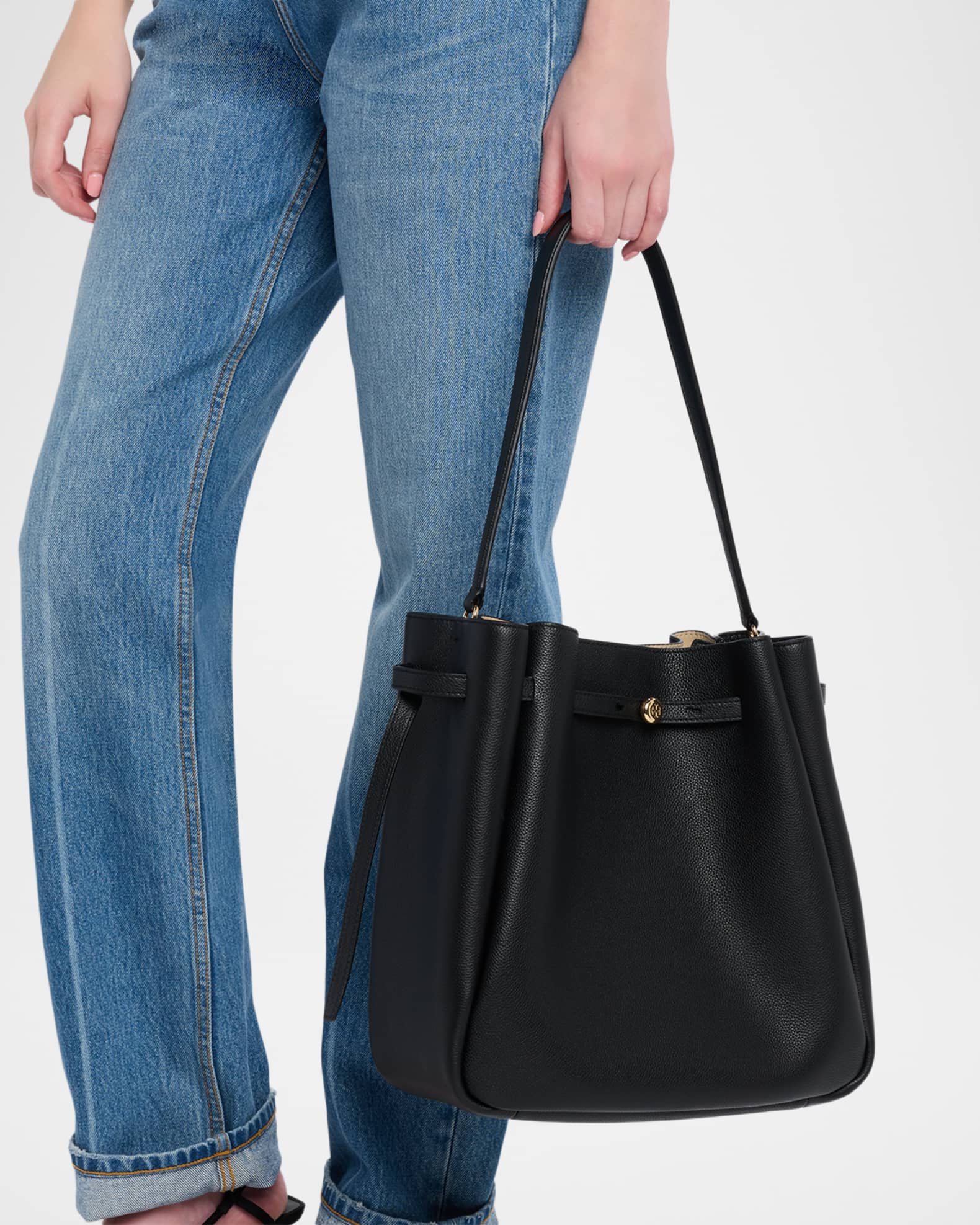 Tory Burch Romy Large Pebbled Leather Bucket Bag | Neiman Marcus