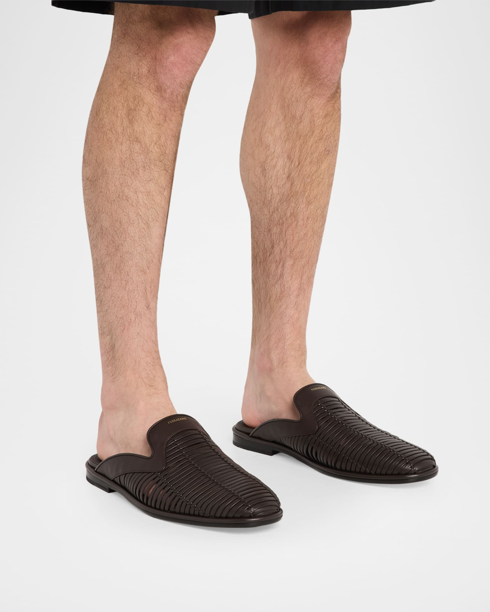Ferragamo Men's Double-Stitched Leather Slide Mules | Neiman Marcus