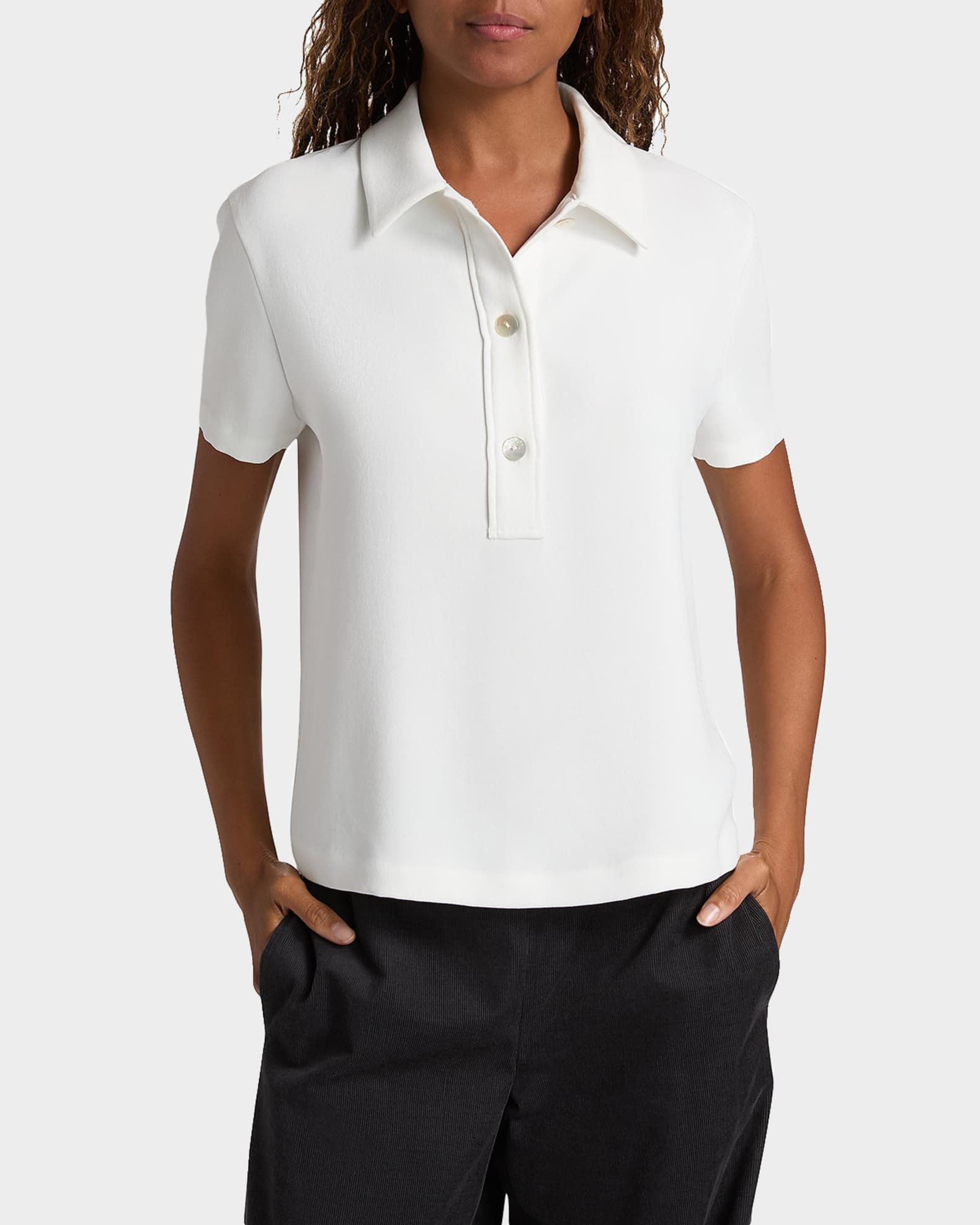 Vince Crepe Short-Sleeve Polo Shirt | Neiman Marcus