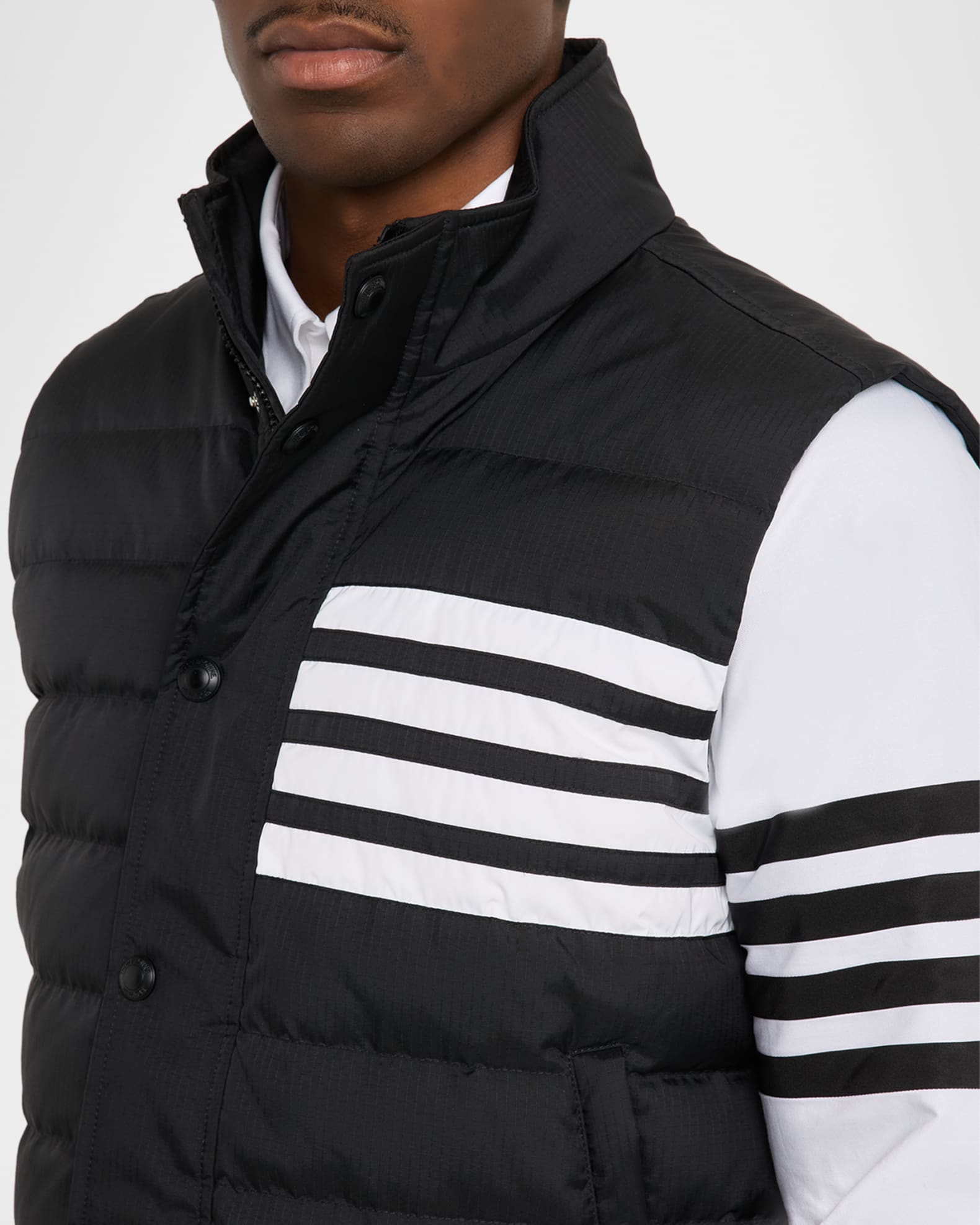 Thom Browne Men's Shiny Ripstop 4-Bar Down Vest | Neiman Marcus