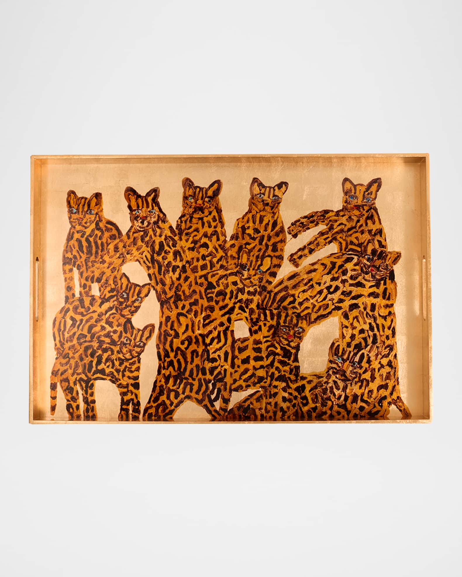Hunt Slonem Ocelot Queen Gold Leaf Serving Tray | Neiman Marcus