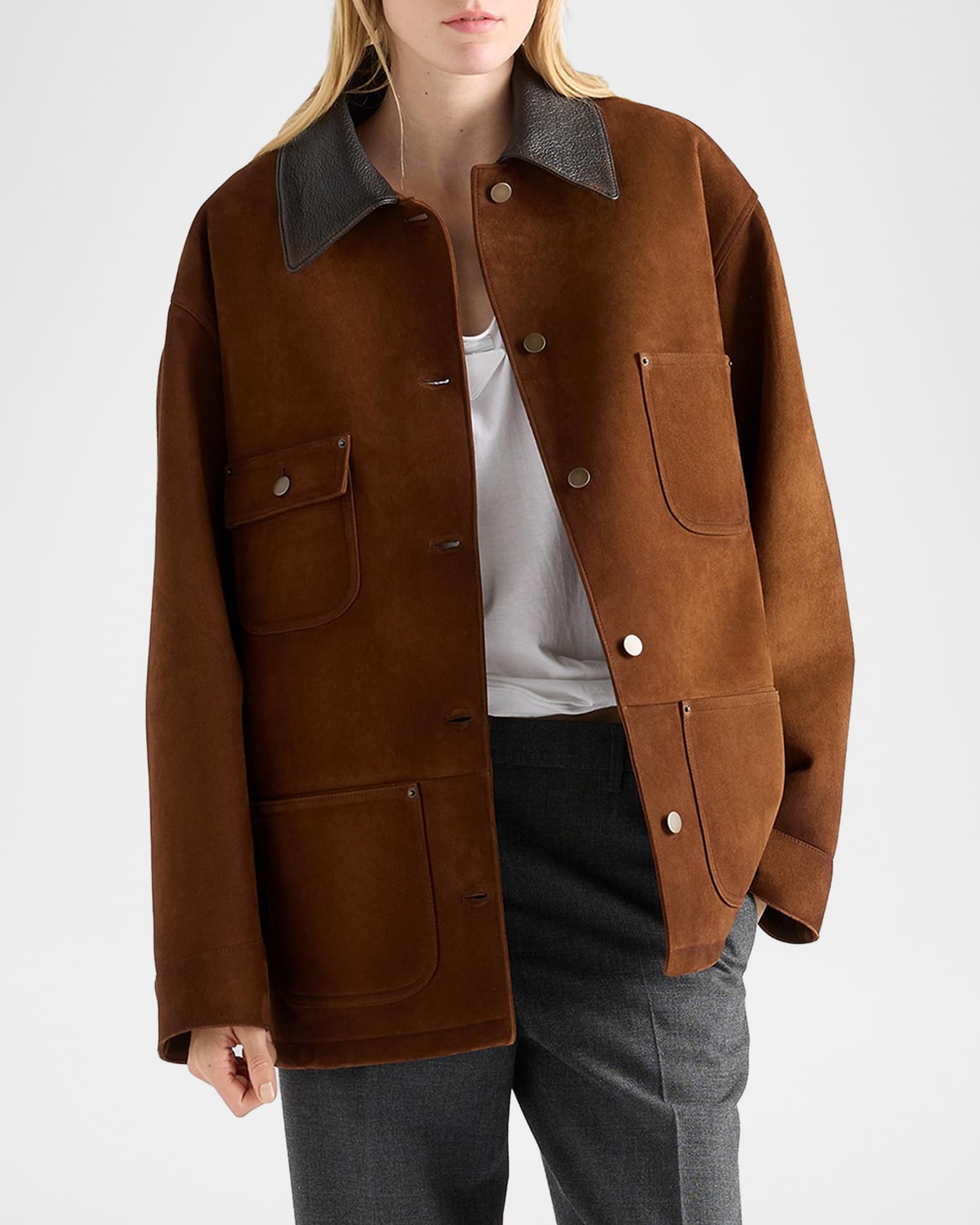 Prada Suede Caban Jacket | Neiman Marcus