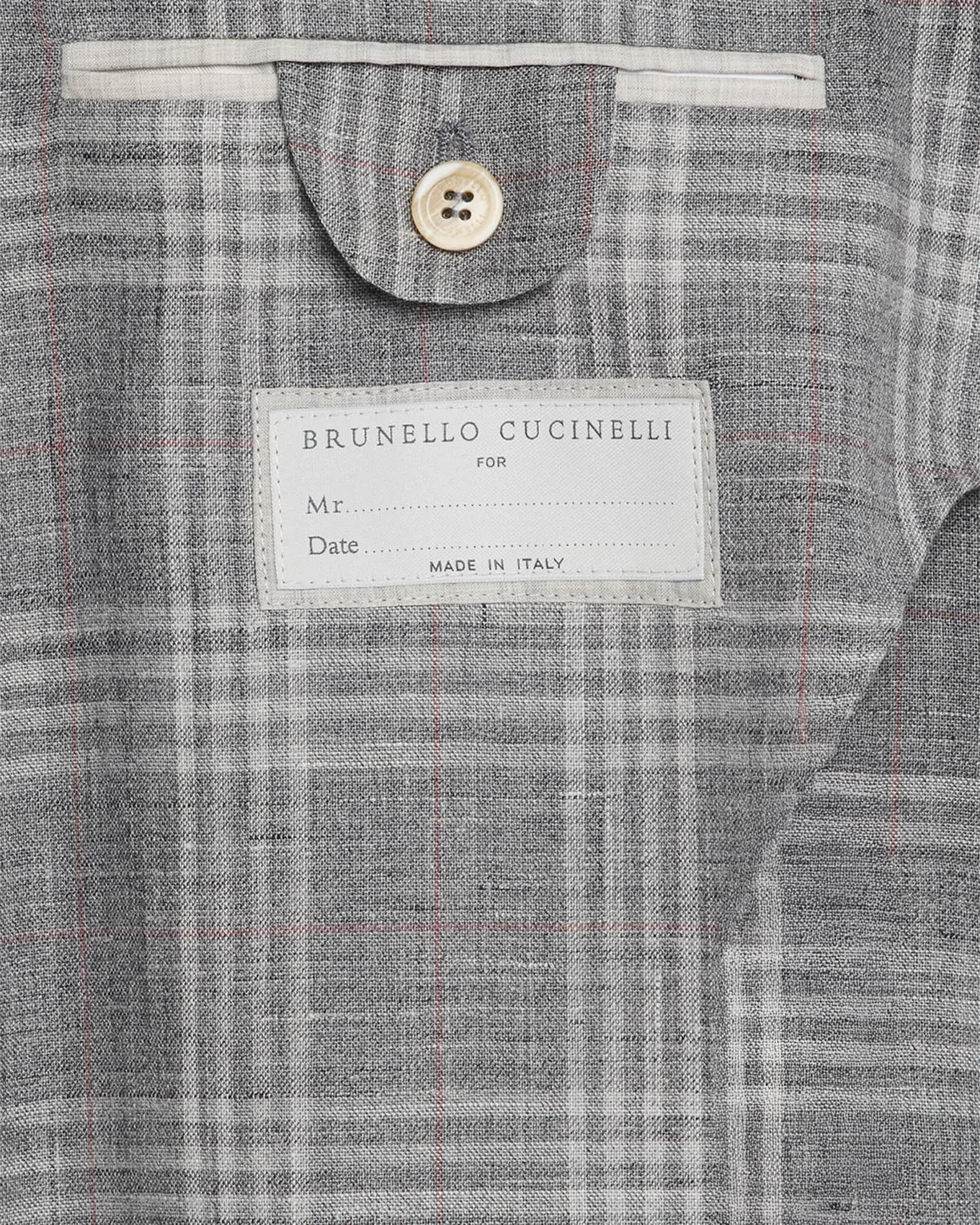 Brunello Cucinelli Men's Wool, Silk and Linen Plaid Single-Breasted ...